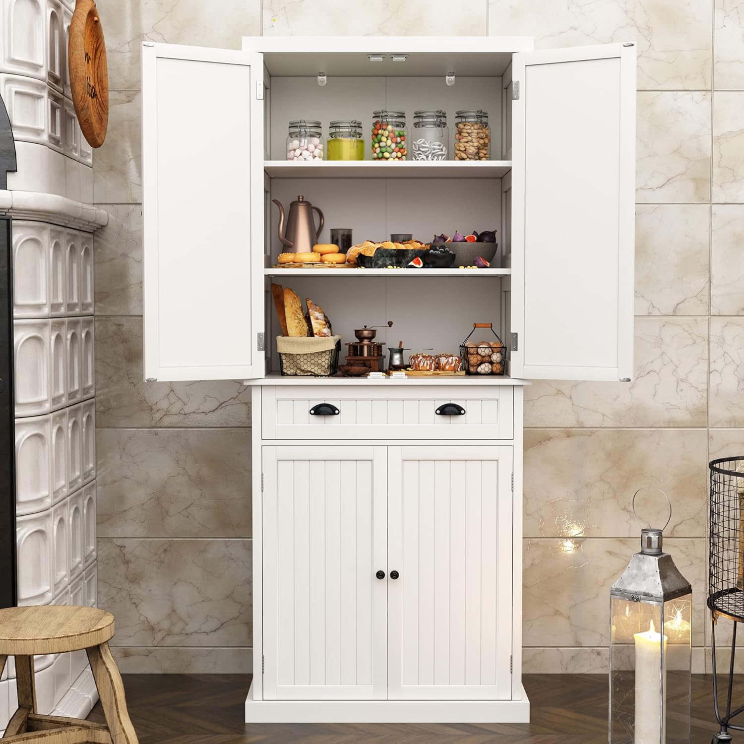 Amazon.com: HLR Freestanding Kitchen Pantry Cabinet with Doors and ...