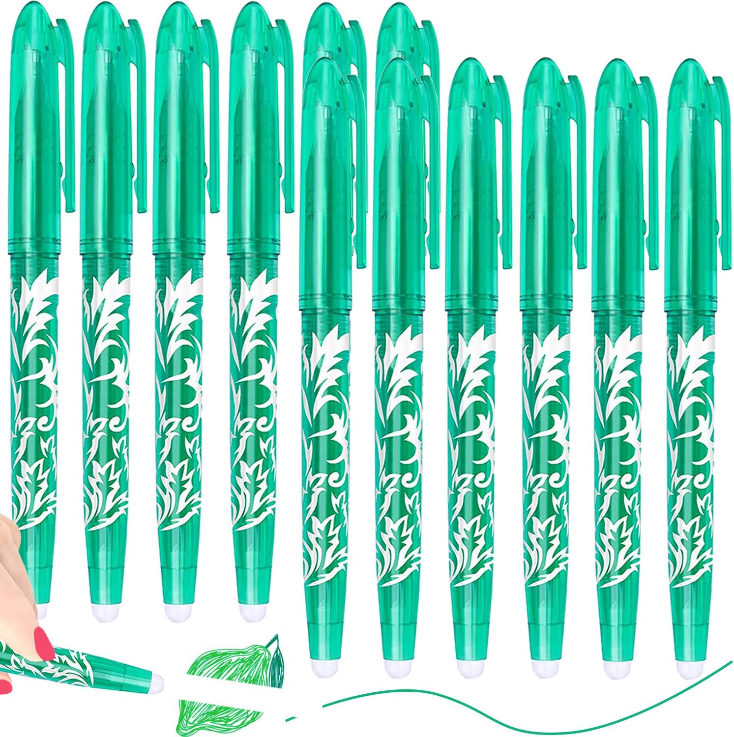 12 Erasable Pens Green pen, Rub Out Pens Eraser Pen with Rubber ...