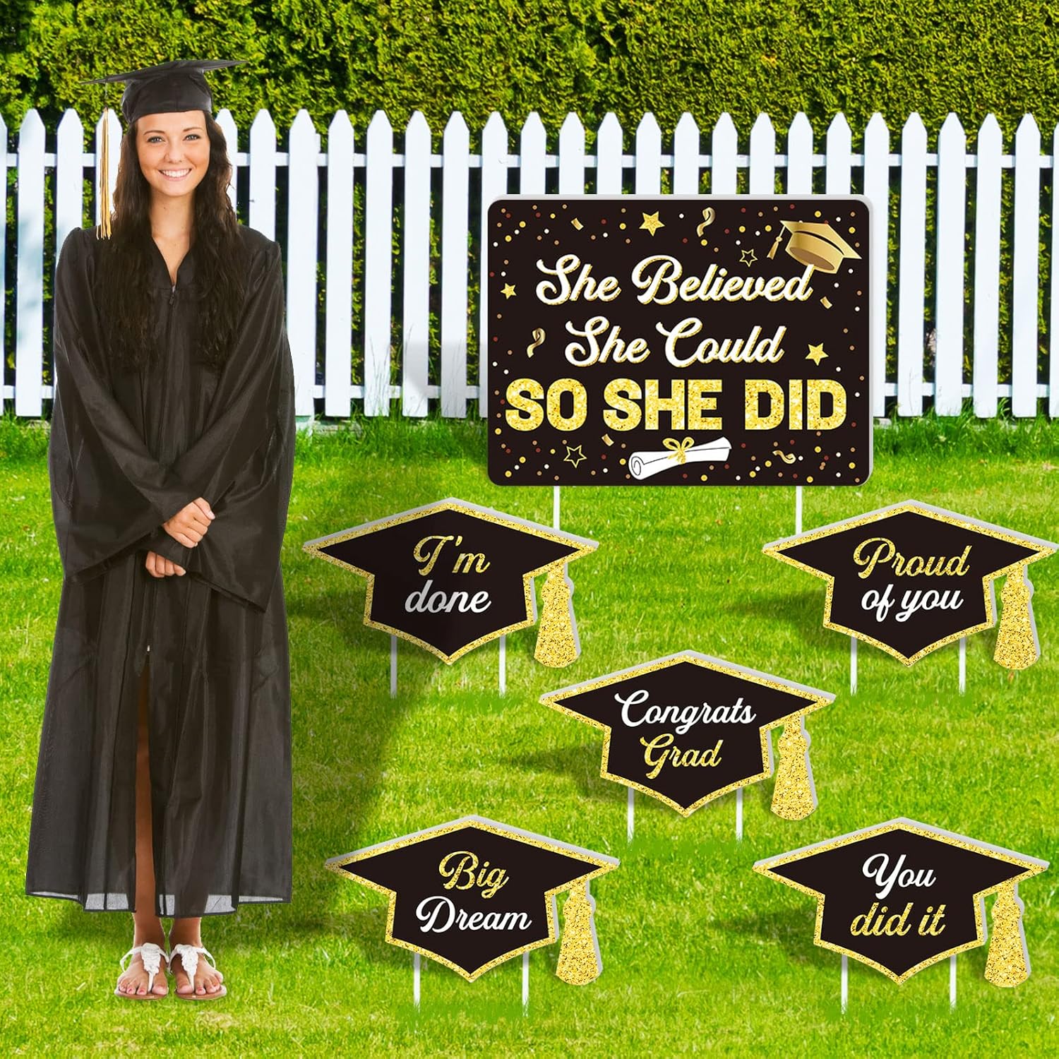 Amazon.com: Whaline 6Pcs Graduation Yard Sign Decorations Graduation ...