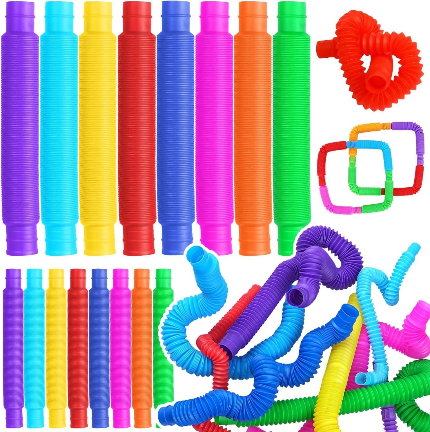 Mini Pop Tubes Fidget Toy 24 Pack: Sensory Stretch Tubes Kit Stress ...