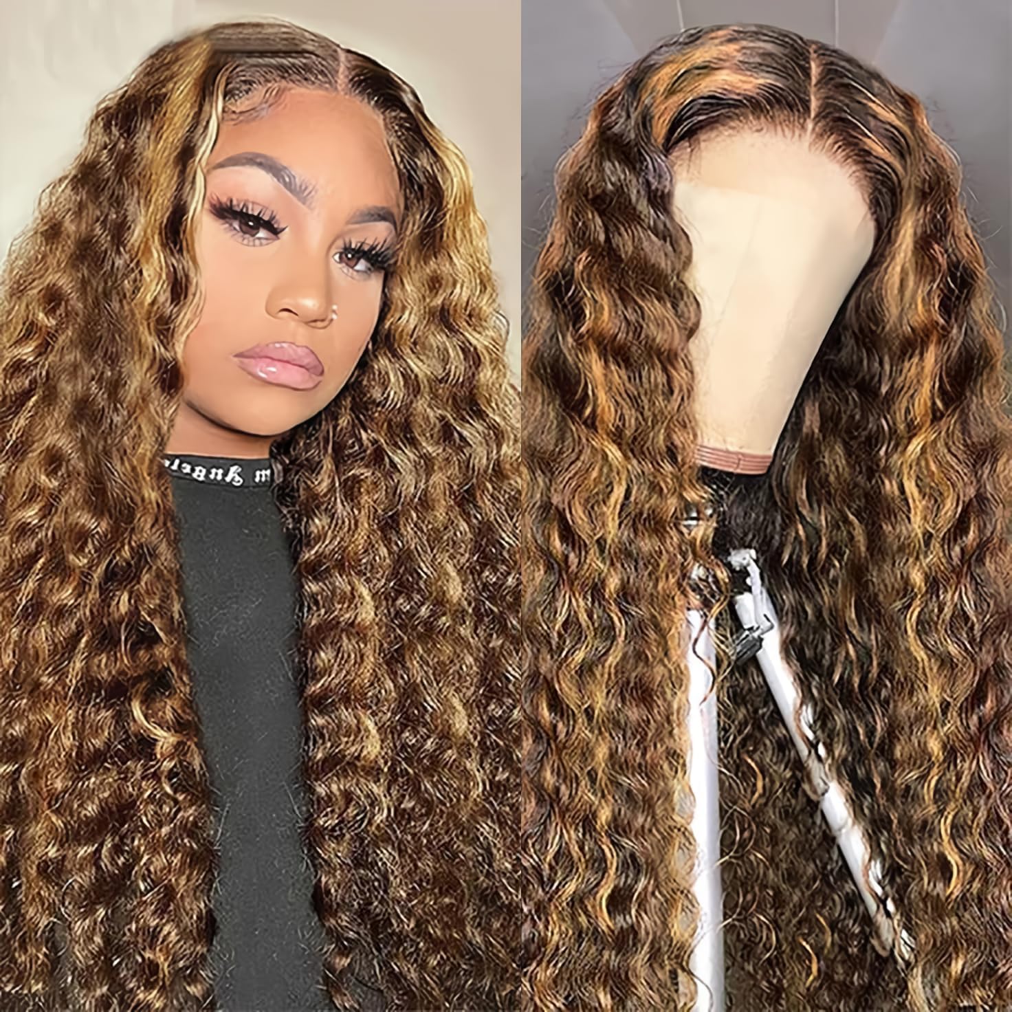 Amazon.com : GYAJEP Highlight Lace Front Wig Human Hair 180% Density ...