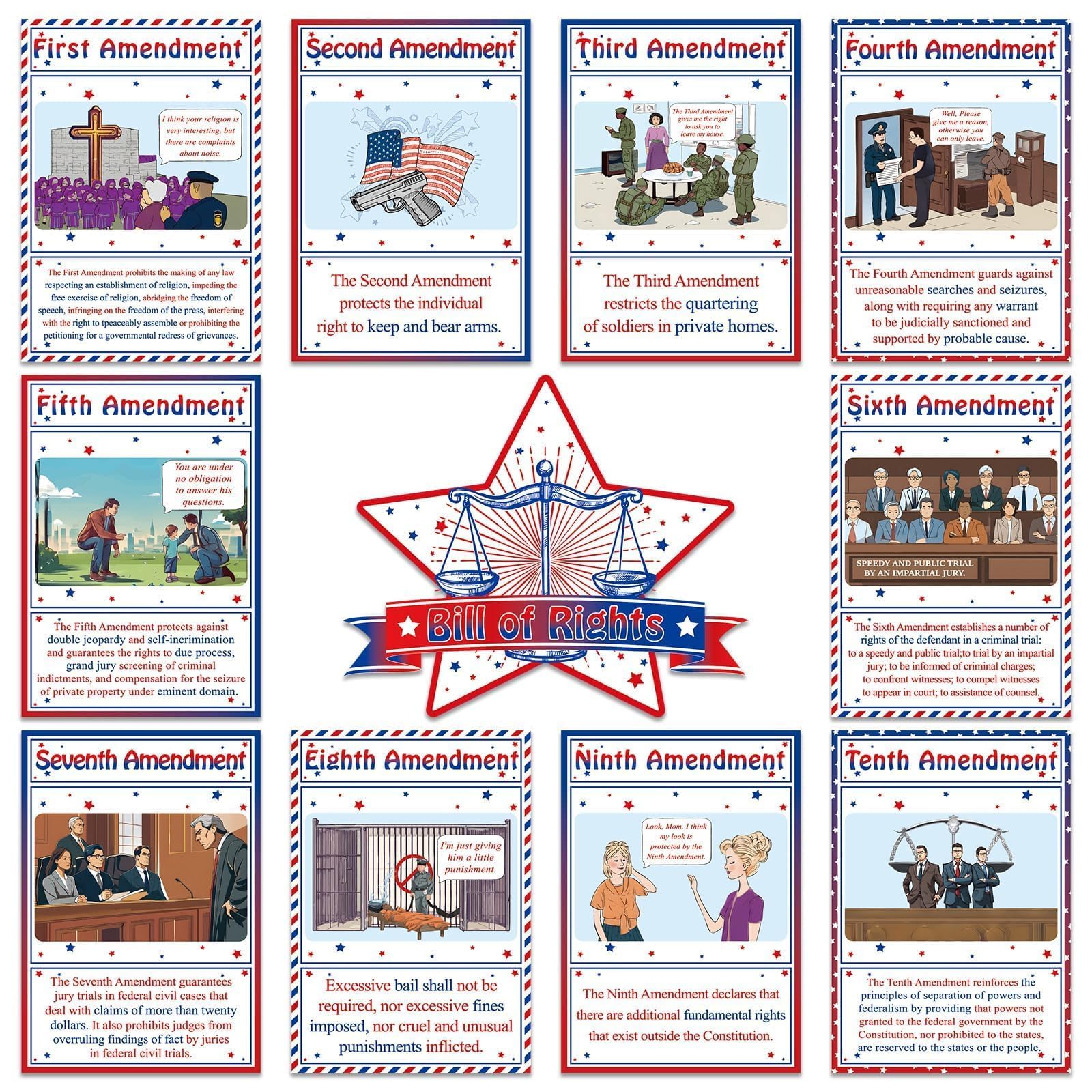 Amazon.com : party greeting 11pcs US Constitution Amendments Bulletin ...