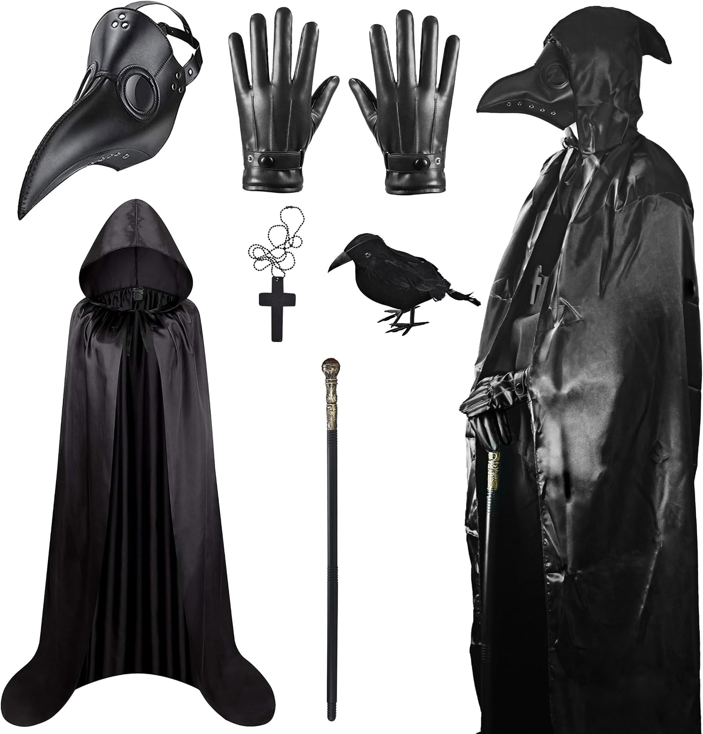 Abitoncc Plague Doctor Costume - Adult Mask, Black Hooded Cloak ...