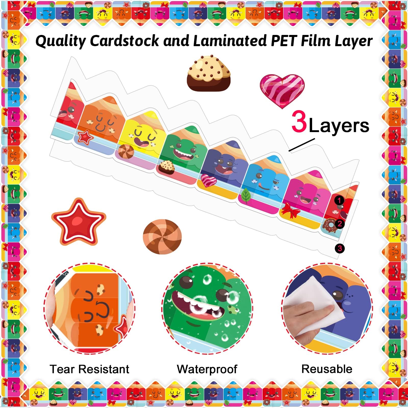 Snapklik.com : 67ft Pencils Bulletin Board Border Cute Faces Pencils ...