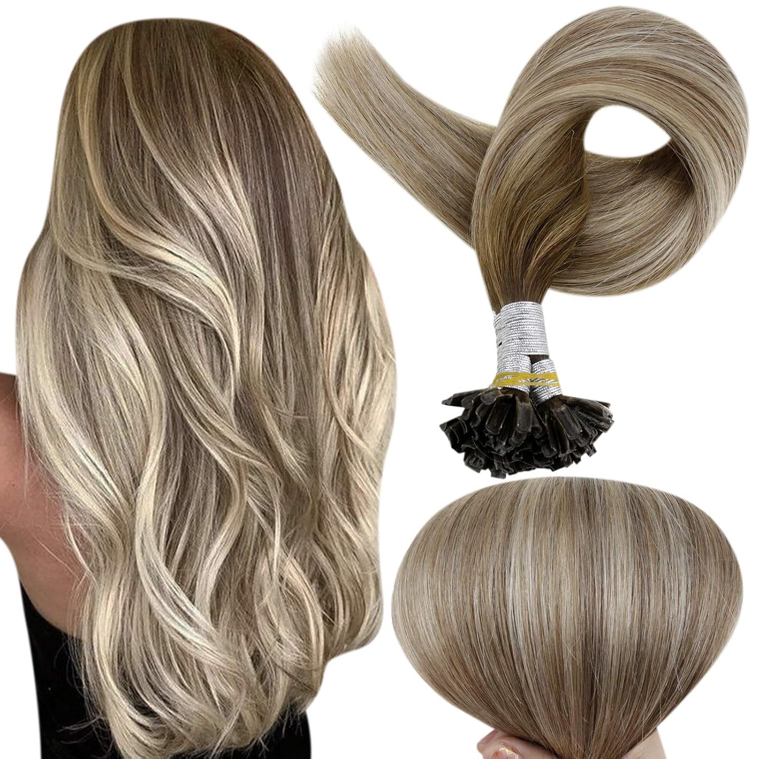 Amazon.com : Full Shine Utip Hair Extensions Human Hair 14 Inch ...