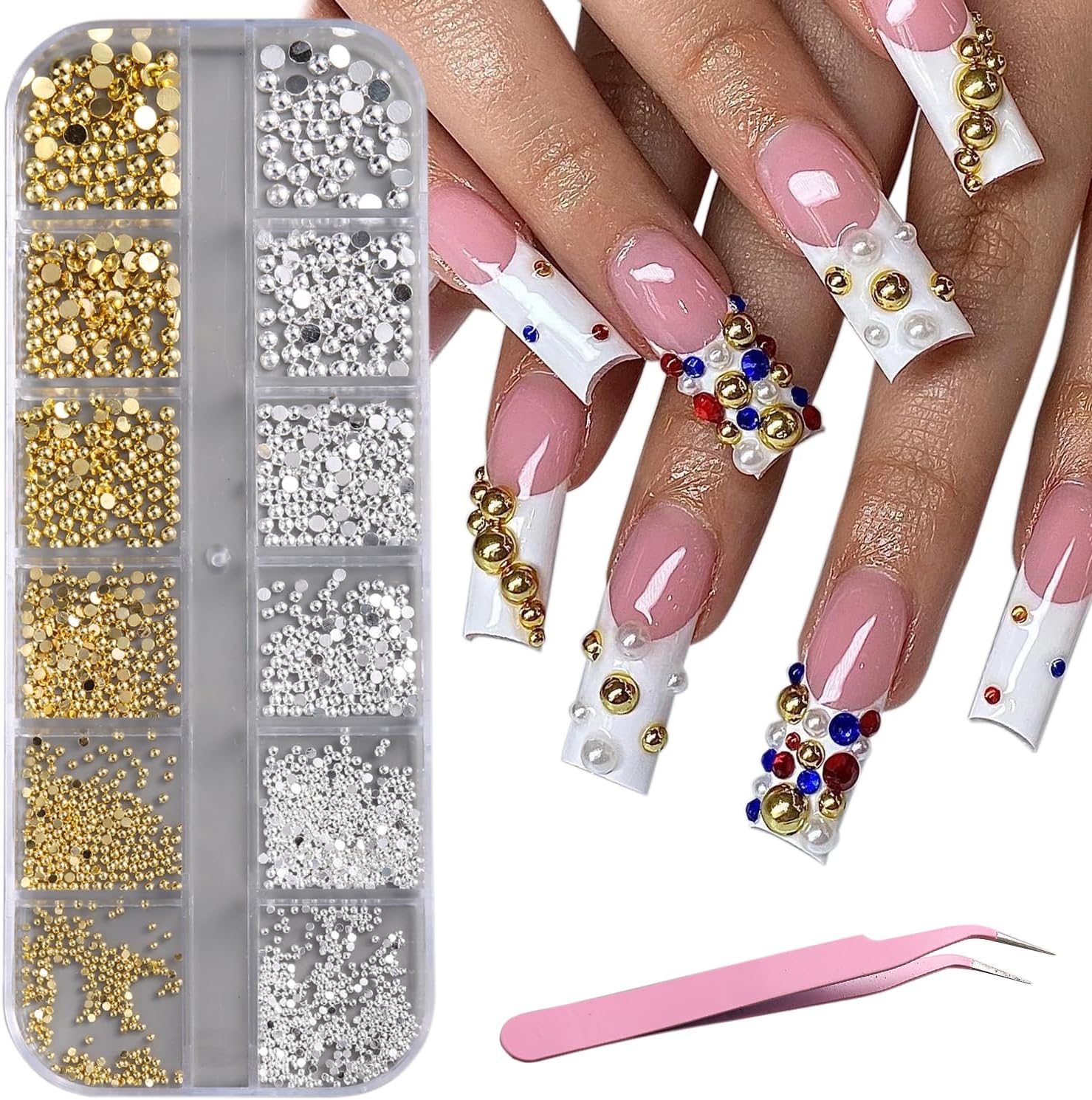 Amazon.com: Fcozpjk Gold Silver Caviar Nail Beads, Half Round Flatback ...
