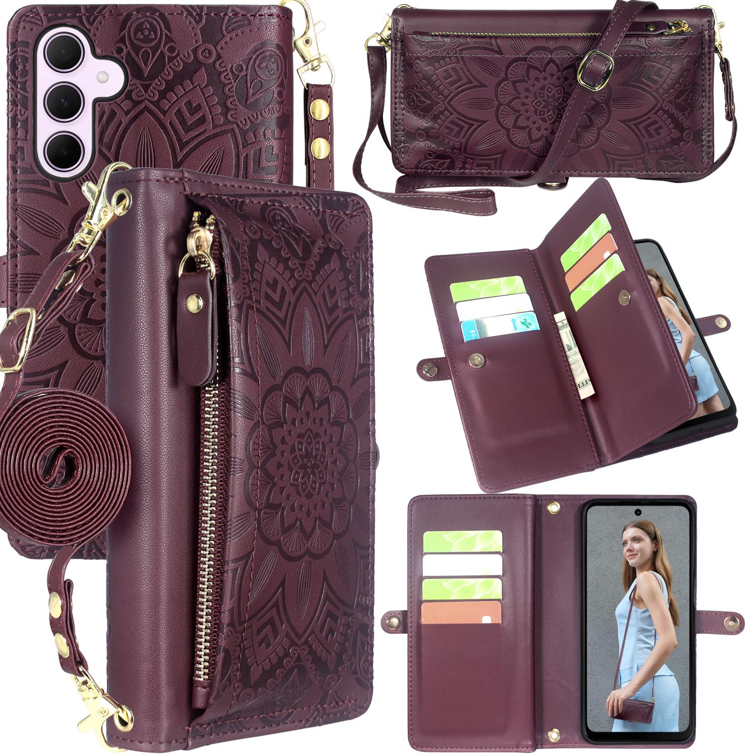 Amazon.com: Harryshell Crossbody for Samsung Galaxy A35 5G Wallet Case [10 Card Slots] with ...