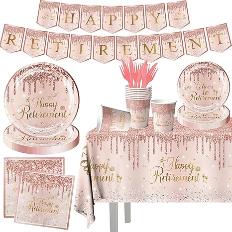 Amazon.com: 142pcs Pink Retirement Party Decorations Tableware Sets ...