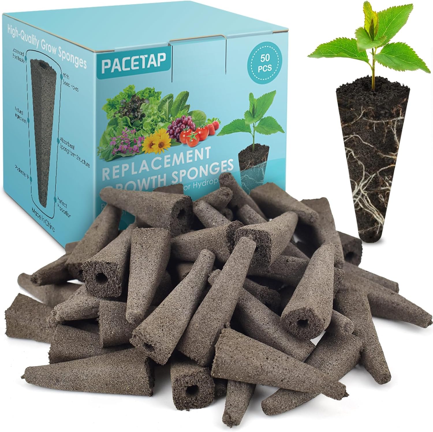 Amazon.com : PACETAP Grow Sponges 50-Pack for Aerogarden, Replacement ...