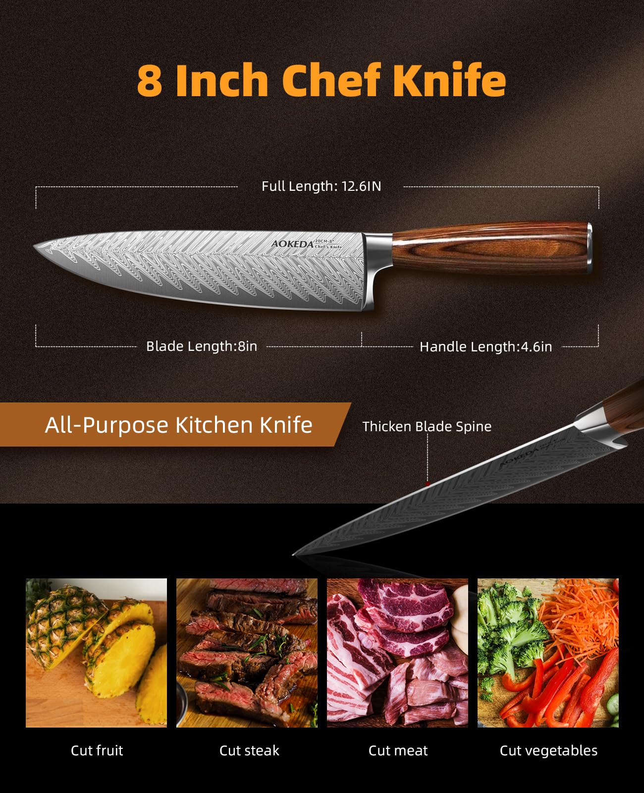 Snapklik.com : AOKEDA Chef Knife,8-Inch Stainless knife,Super Sharp ...