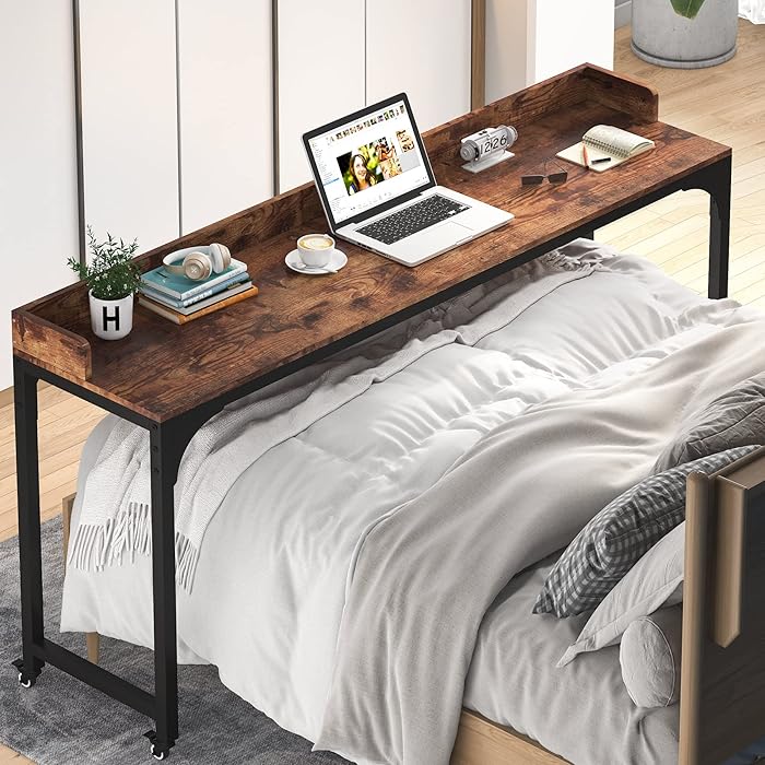Buy Tribesigns Overbed Table with Wheels, Queen Size Mobile Computer ...