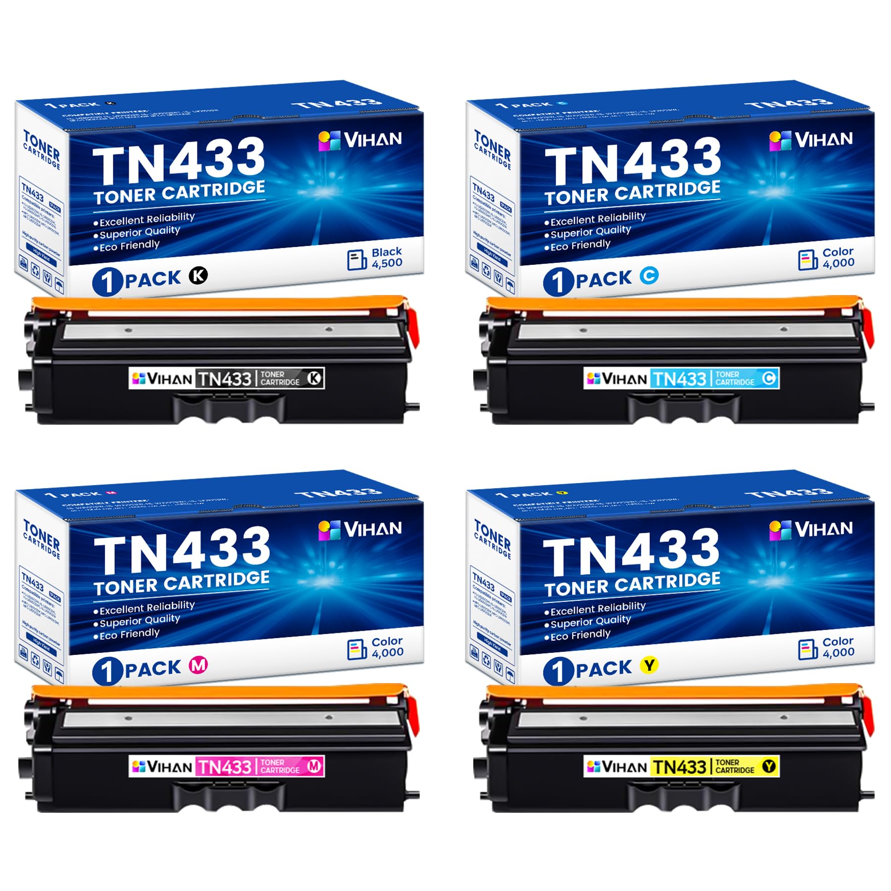 Amazon.com: TN-433 TN433 Toner Cartridges Set 4 Pack Replacement for ...