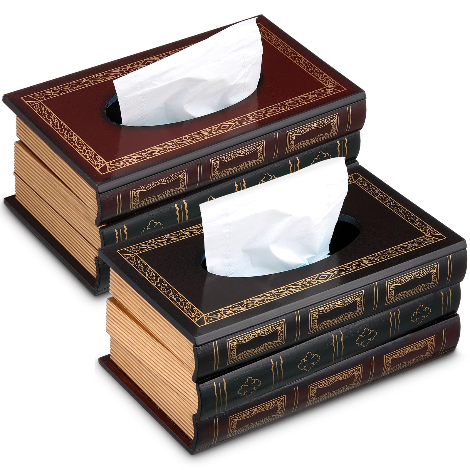 Amazon.com: Teenyyou 2 Pcs Wooden Retro Book Tissue Box Cover Antique ...