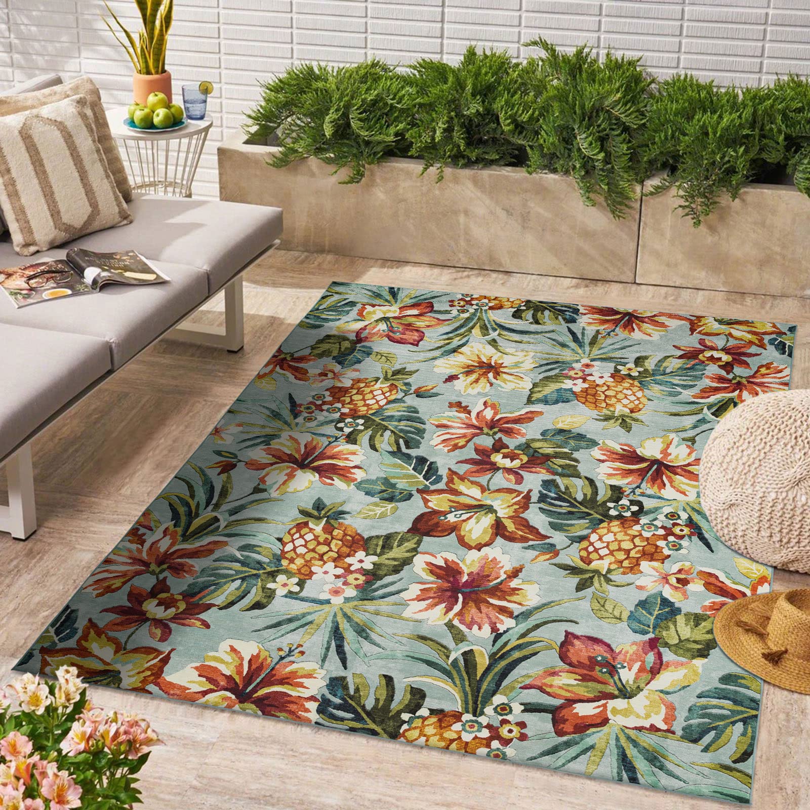 Amazon.com: DECOMALL BLODWEN Indoor Outdoor Rugs, Floral Botanical Leaf ...