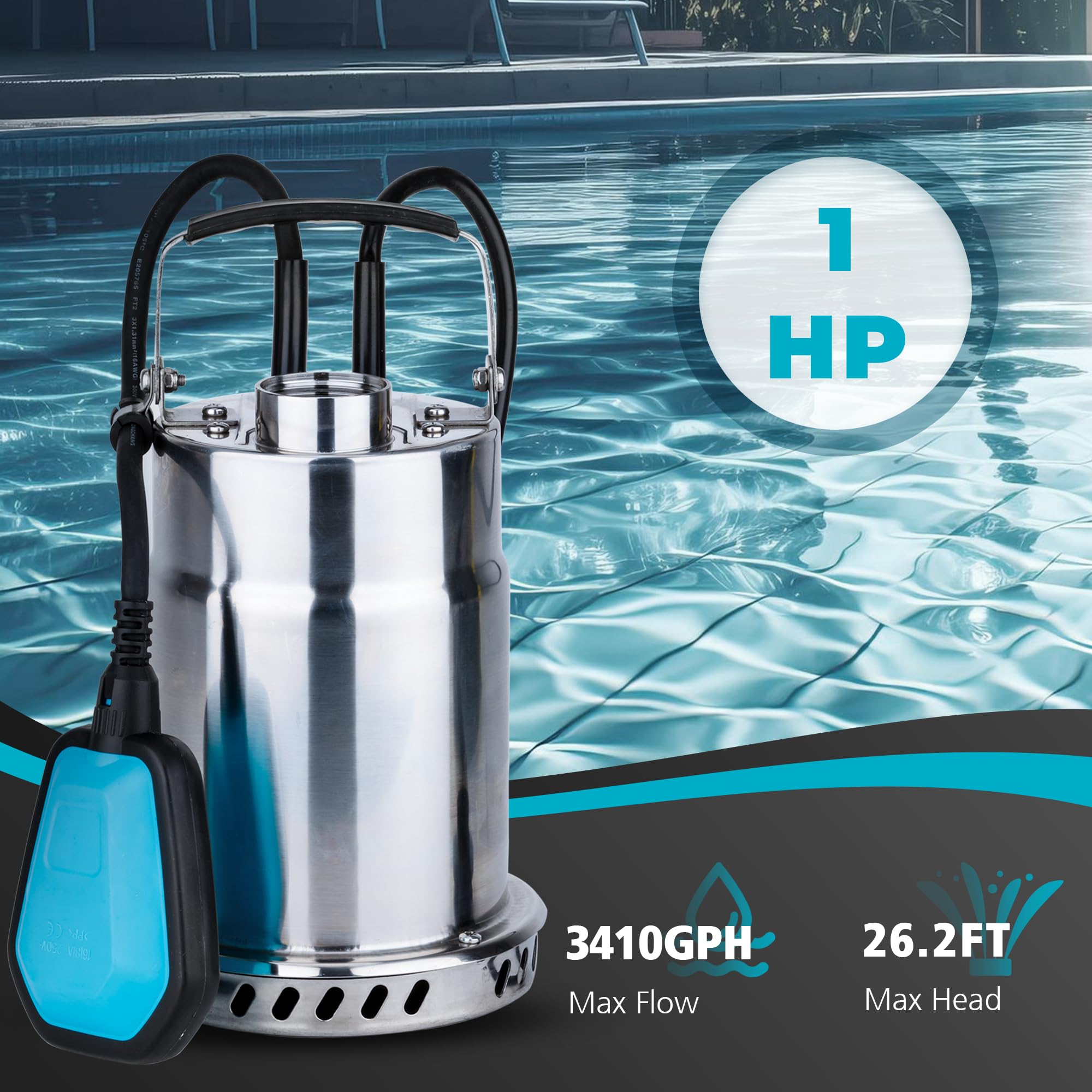 Snapklik.com : BOMGIE 1HP Sump Pump 3410GPH Stainless Steel Submersible ...