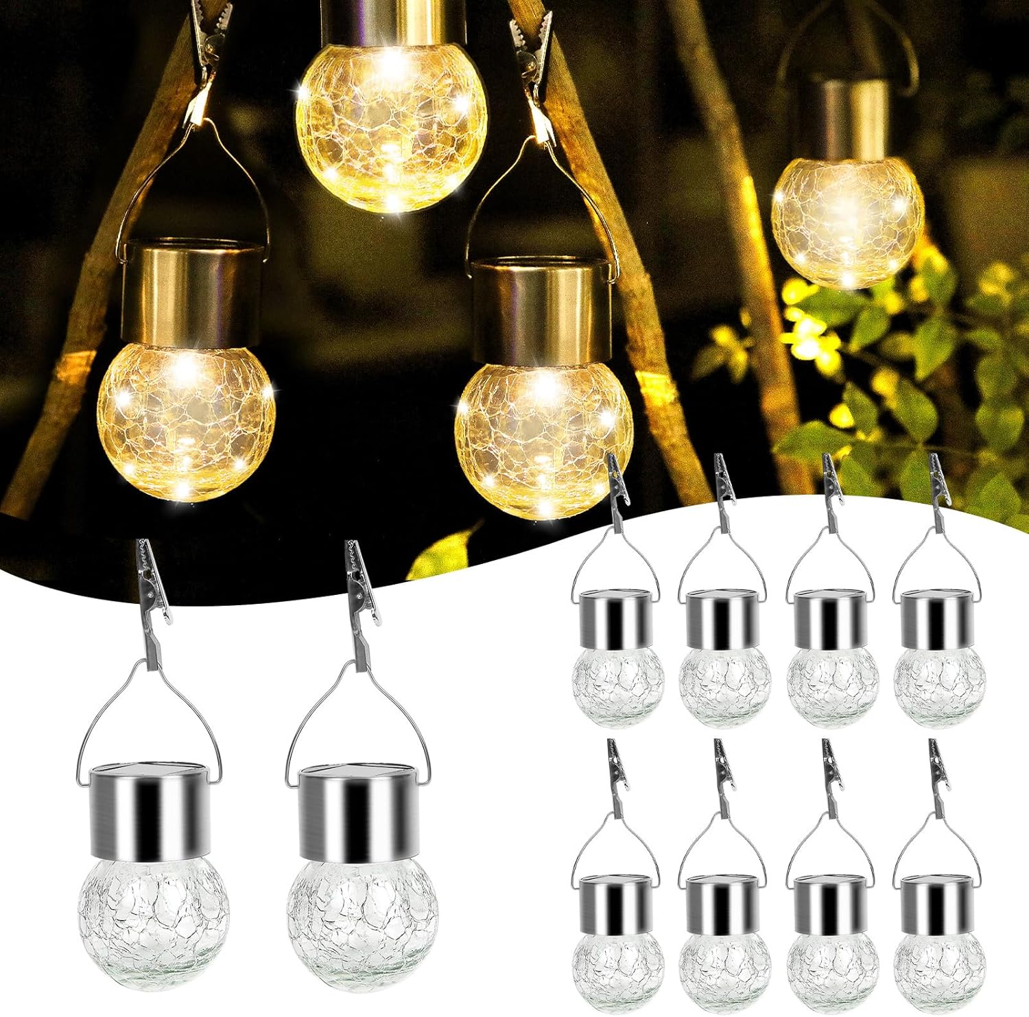 Hanging Solar Lights for Outside Waterproof,Hanging Tree Lights Outdoor,Crackle Glass Ball Solar ...