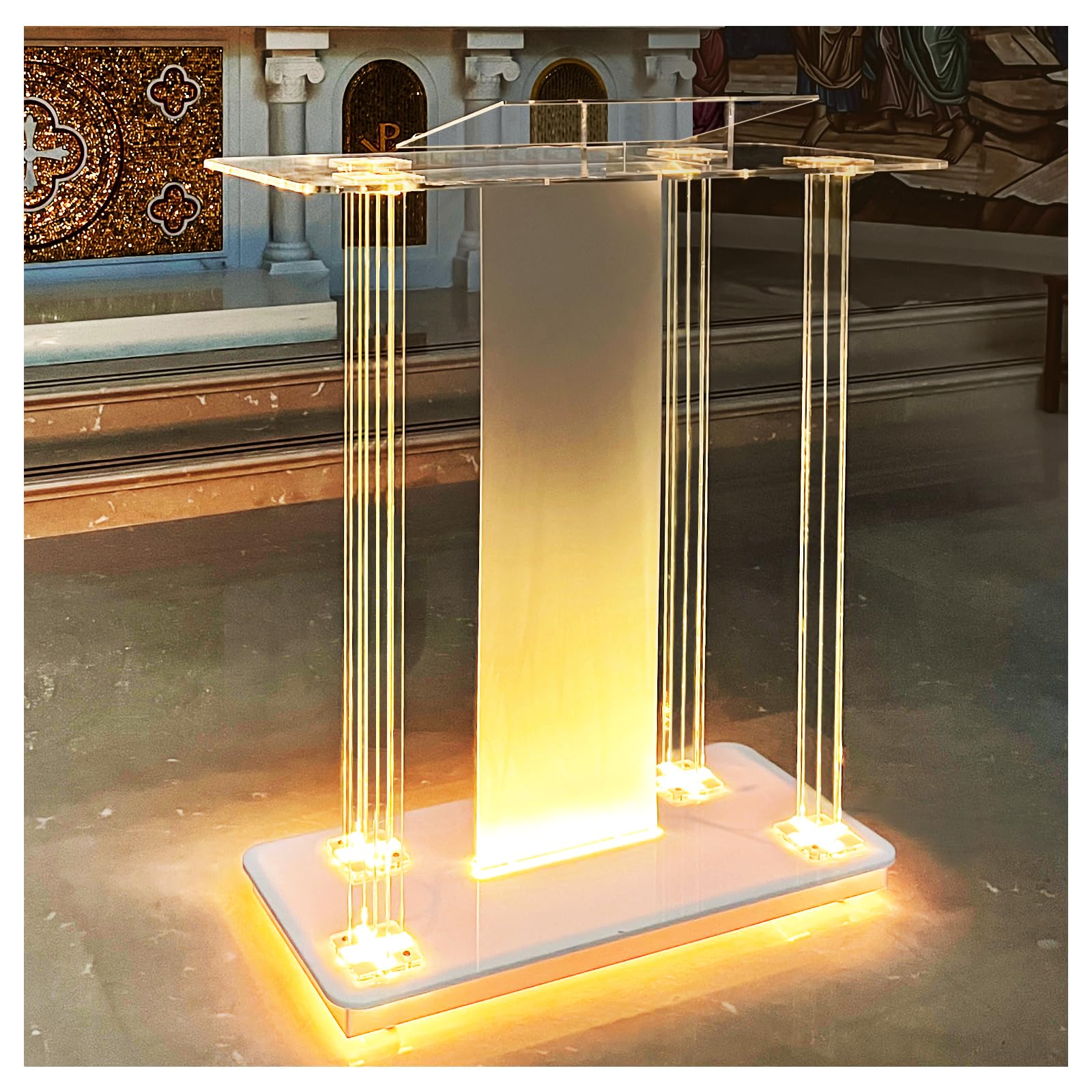 Vakiorn Church Pulpit, Transparent Acrylic Lectern with Wheels & 15 ...