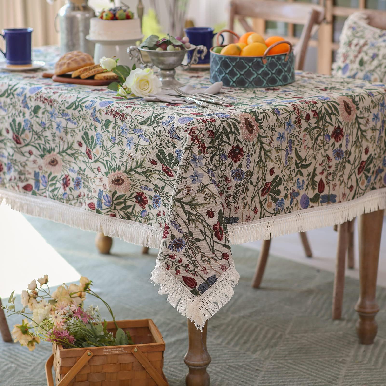 Amazon.com: Homestead Floral Berry Square Cotton Tablecloth 60" x 60 ...