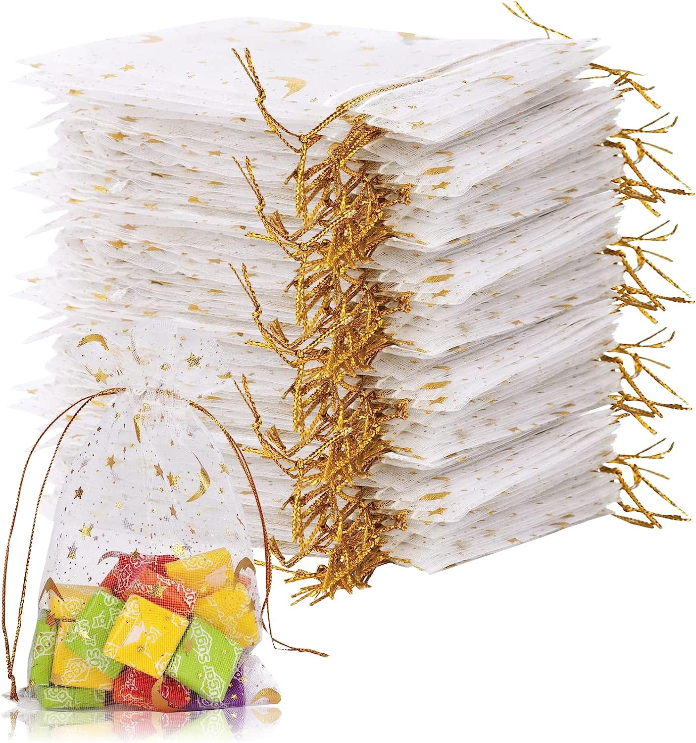 Jagowa 30Pcs Organza Bag with Drawstring, Mesh Gift Wrap Bags Star Moon ...