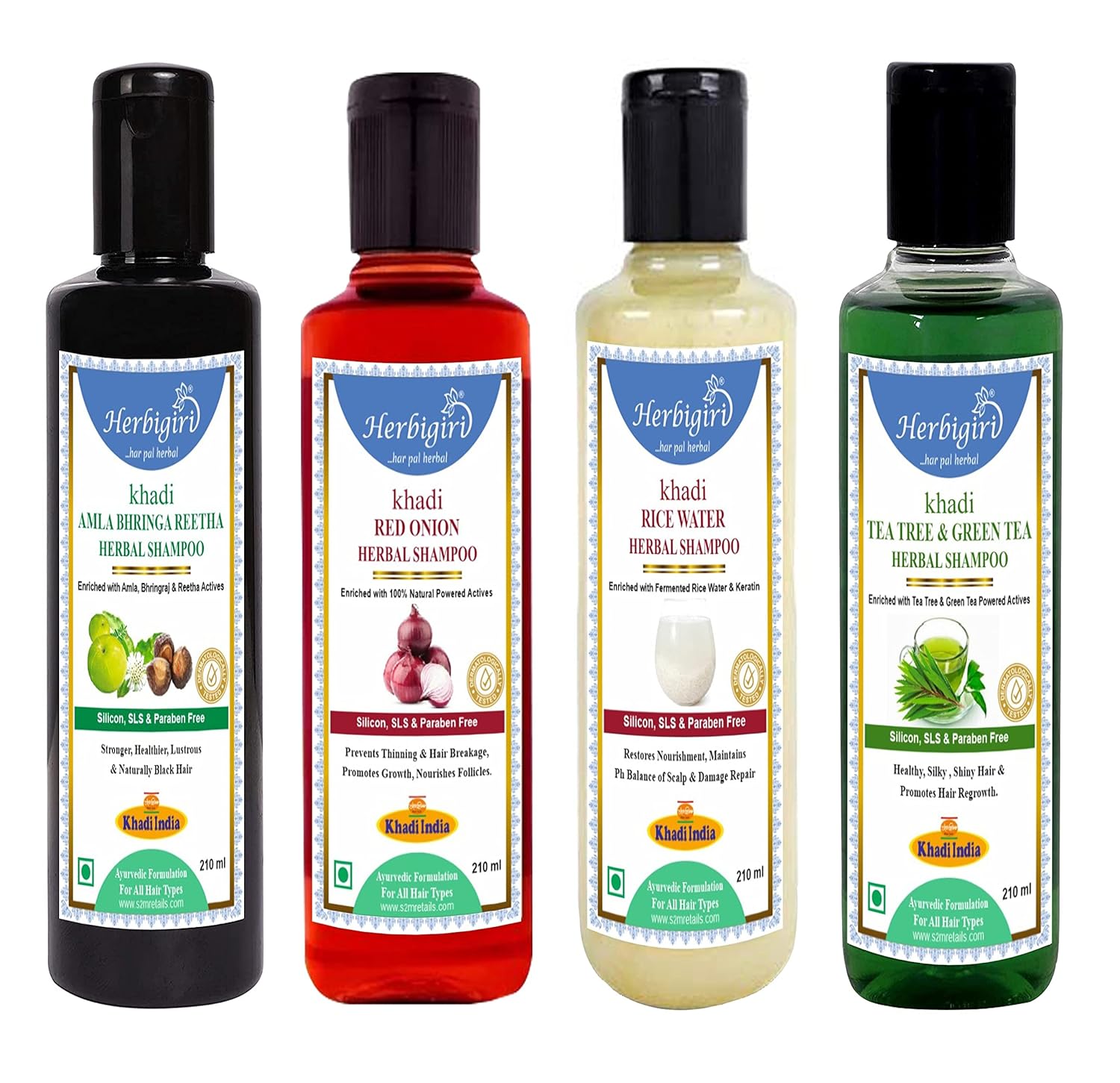 Buy Herbigiri Khadi Amla Bhringa Reetha, Red Onion, Rice Water & Tea ...