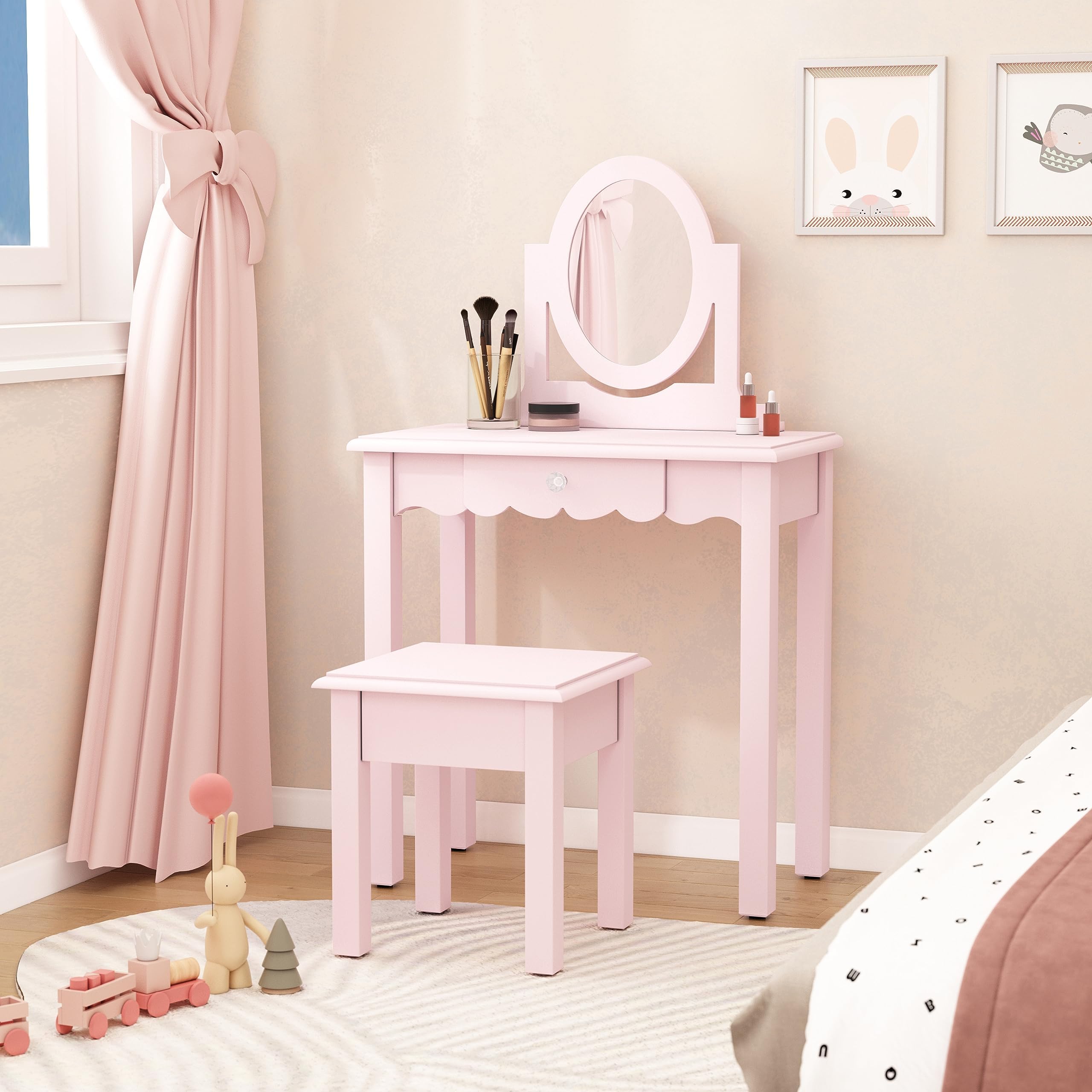 Amazon.com: VIVOHOME Kids Vanity Set, Princess MDF Makeup Dressing ...
