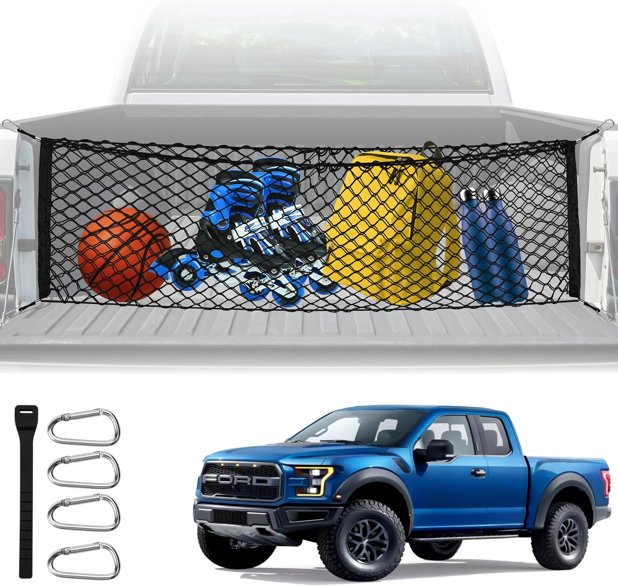 Amazon.com: Truck Bed Cargo Net, Adjustable Truck Bed Divider 50"x 18 ...