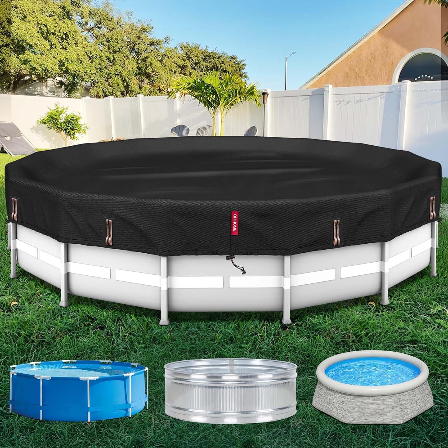Amazon.com : QH.HOME 8 Ft Round Pool Cover, Stock Tank Pool Cover ...
