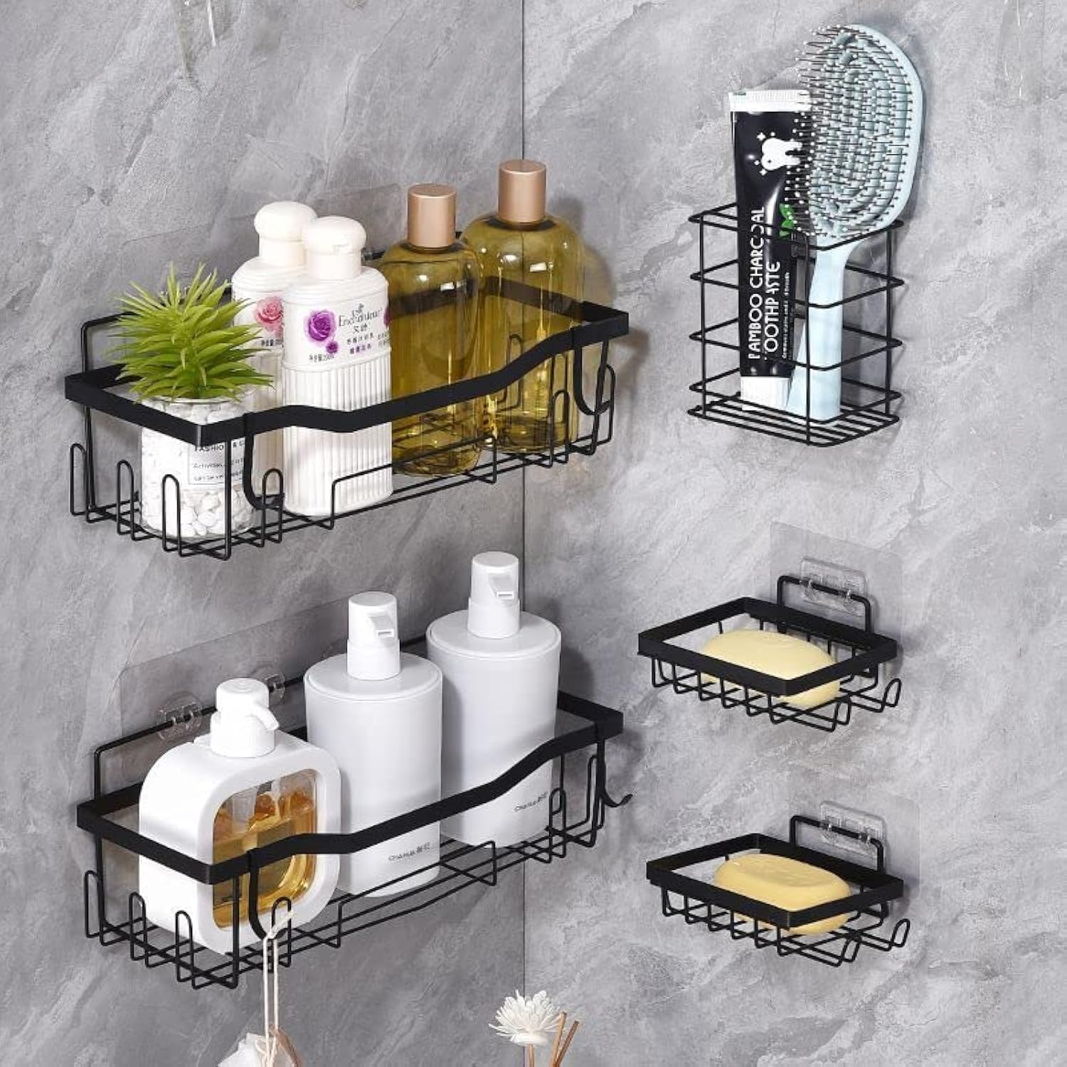 Etagère Douche sans Percage, 5 PCS Etagere Rangement Salle de Bain ...
