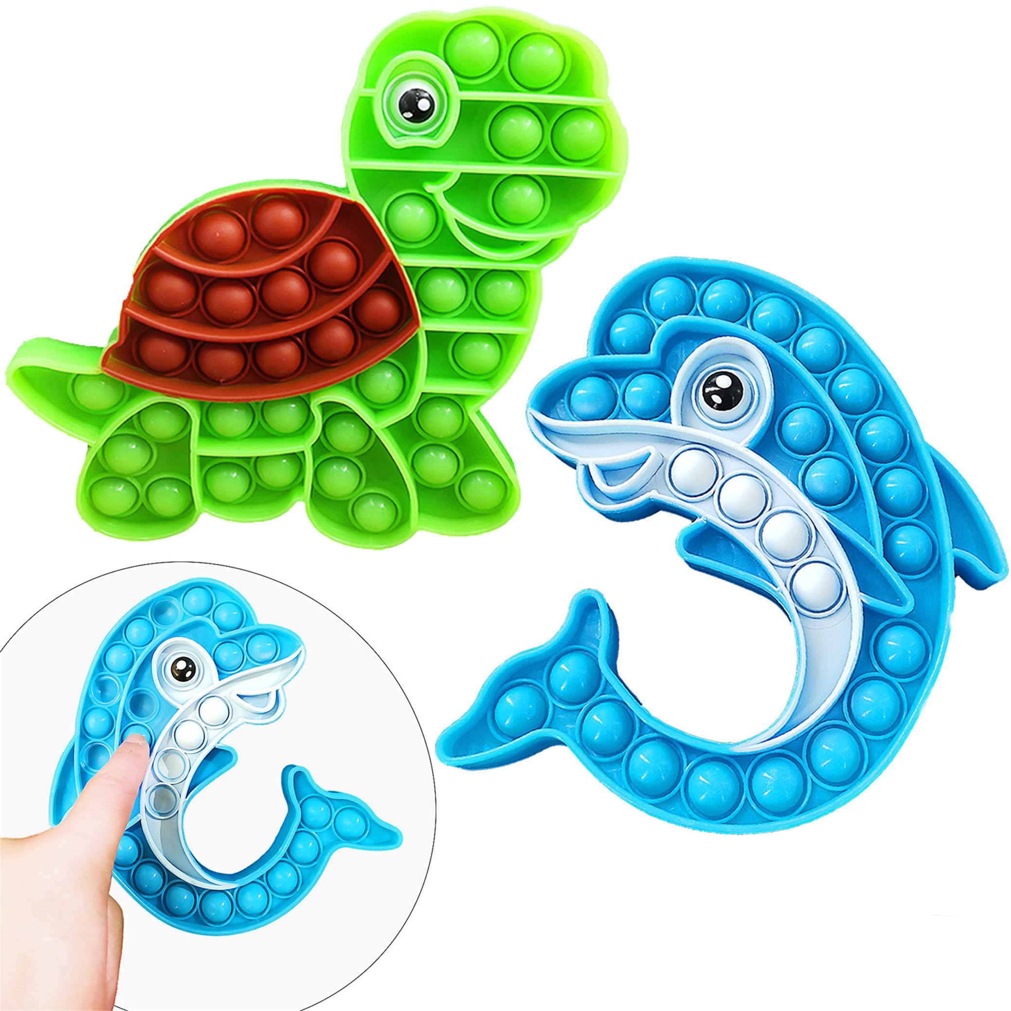 Amazon.com: 2 PCS Sensory Ocean Animal Turtle Dolphin Bubble Pop Fidget ...