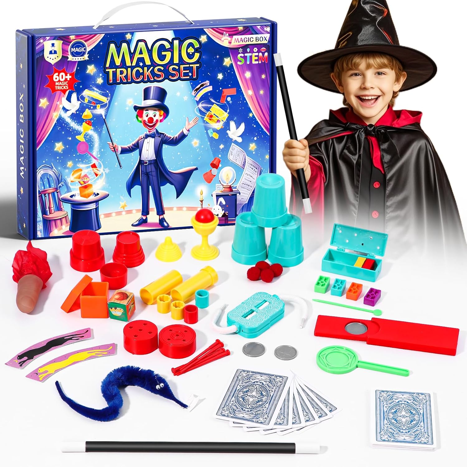 Amazon.com: luluck Magic Tricks Kit - 60+ Magic Tricks for Kids Age 6-12, Magician Set with ...
