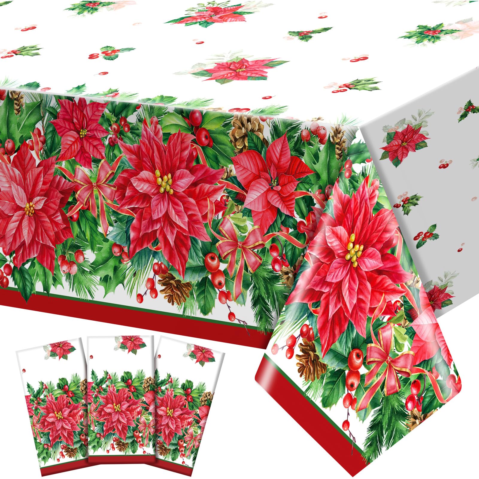 Amazon.com: Frienda 3 Pcs Christmas Tablecloth Poinsettia Christmas ...