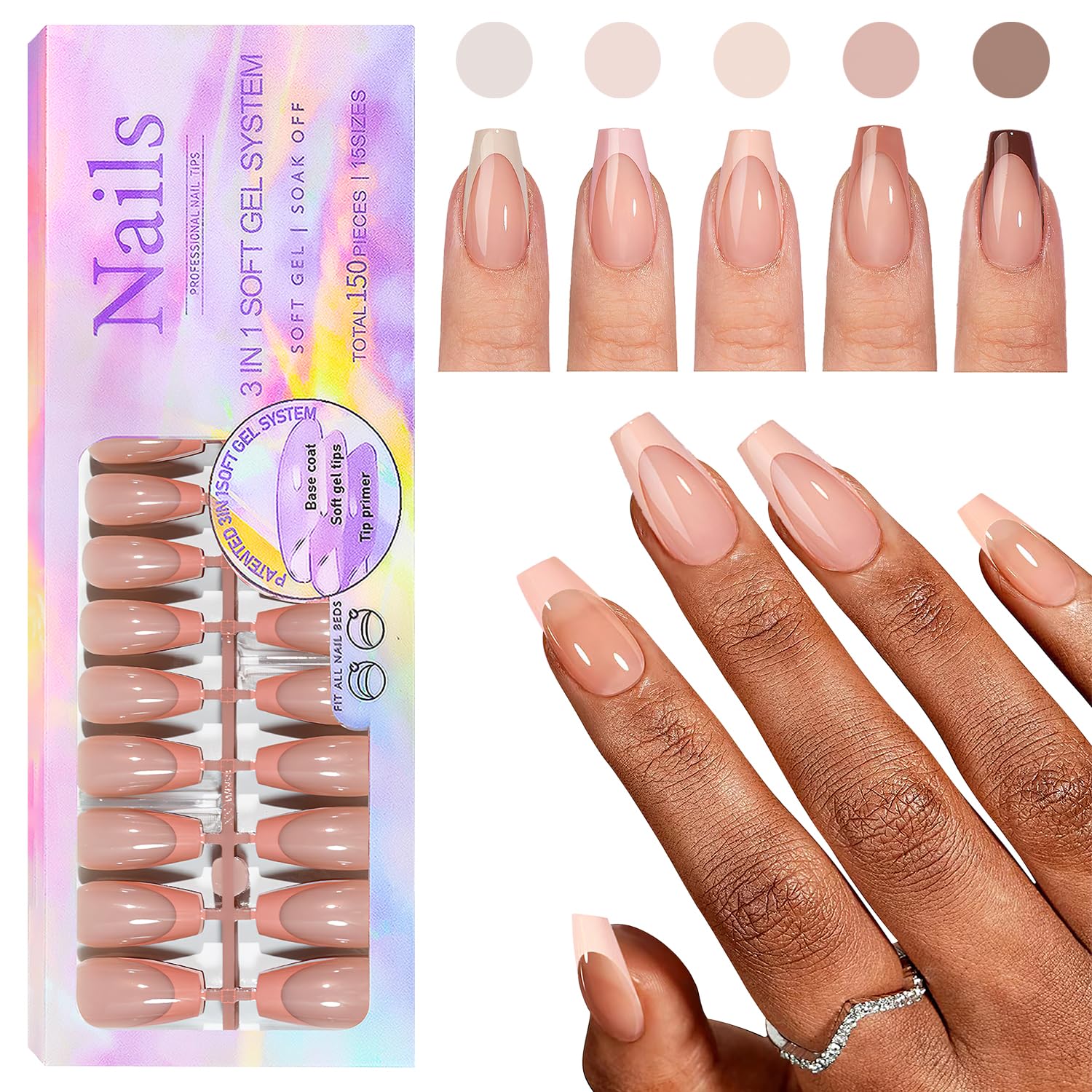 Amazon.com: CHANGAR French Gel Nail Tips, 150Pcs Coffin Tip Press on ...