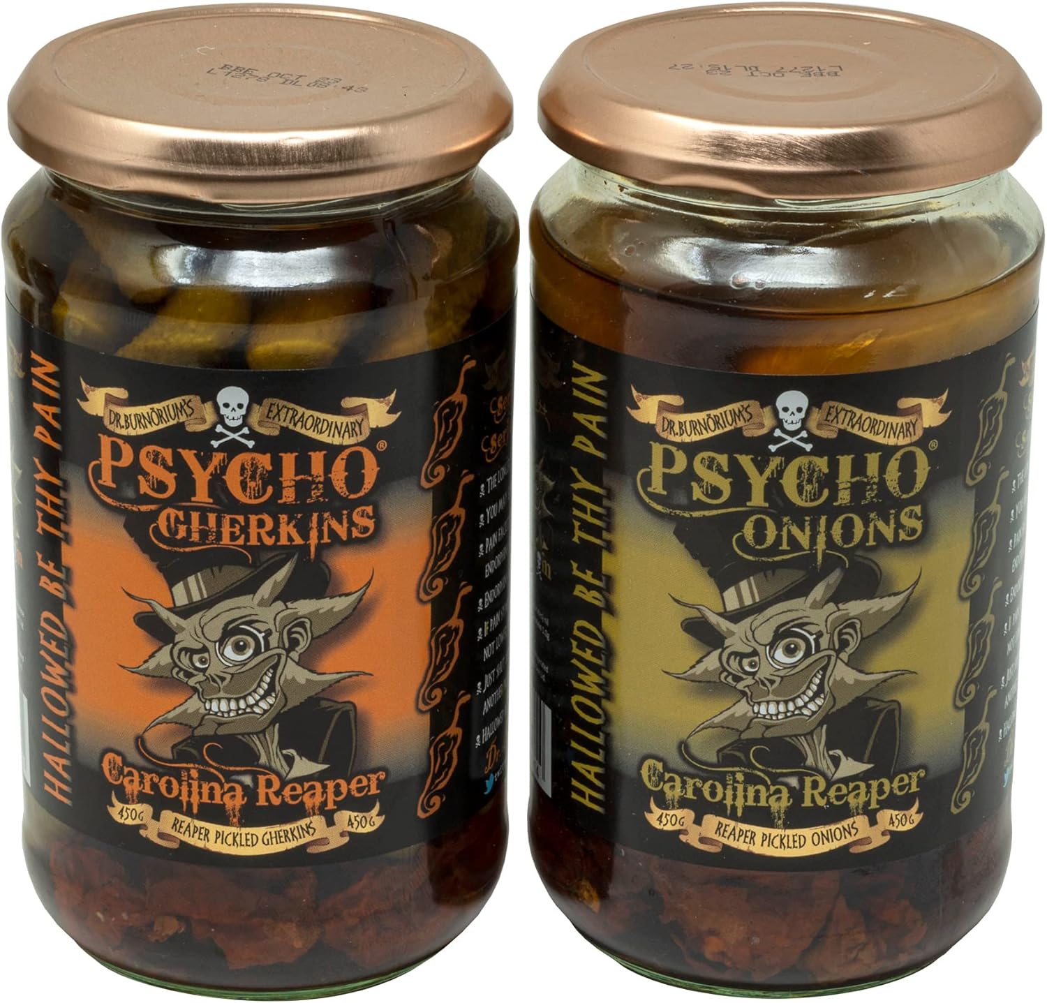 Psycho Juice Pickle Combo Gherkins & Onions Carolina Reaper Hot Chilli ...