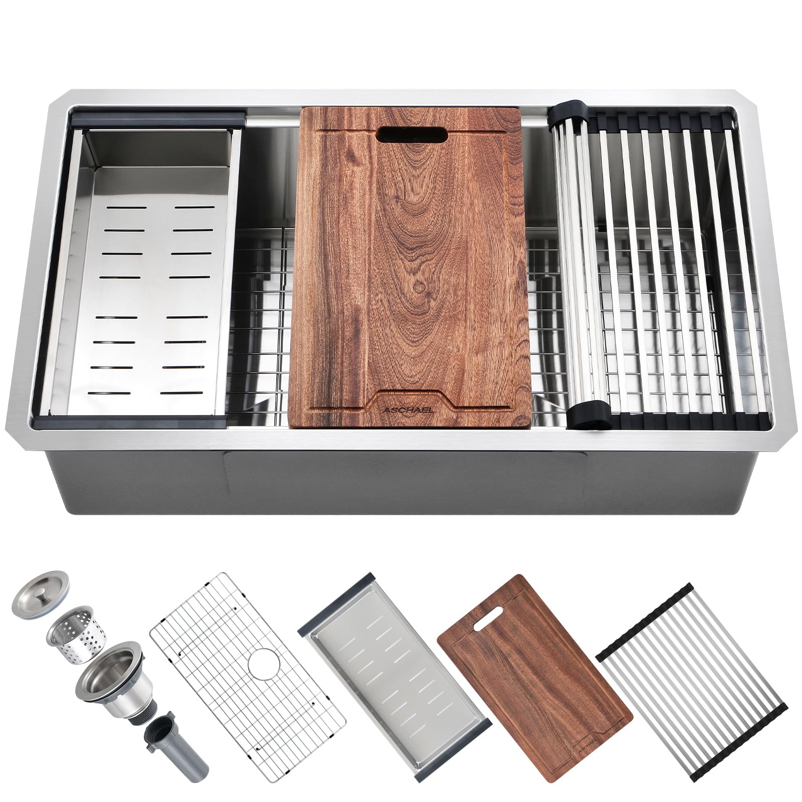 Aschael Workstation Undermount Kitchen Sink - 33x19x10 Inch Kitchen ...