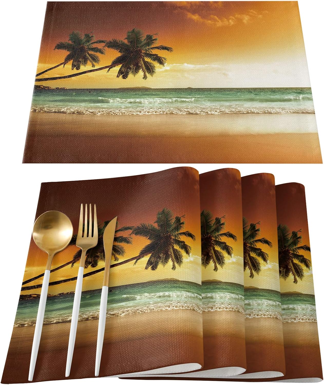 Placemats Set of 6, Tropical Beach Sunset No-Slip&Heat-Resistant Table ...