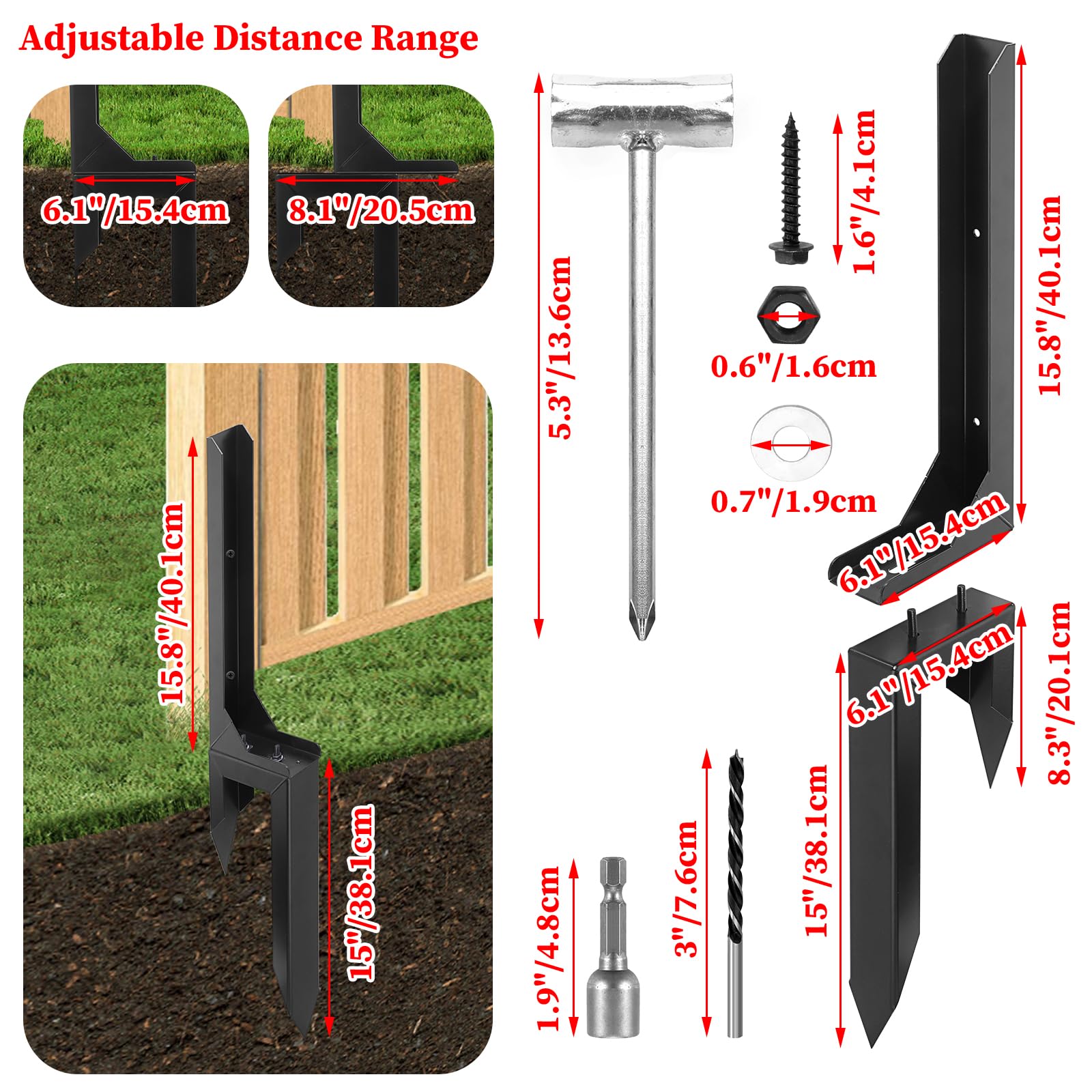 Snapklik.com : 2 Fence Post Repair Kit Heavy Duty Fence Post Anchors ...