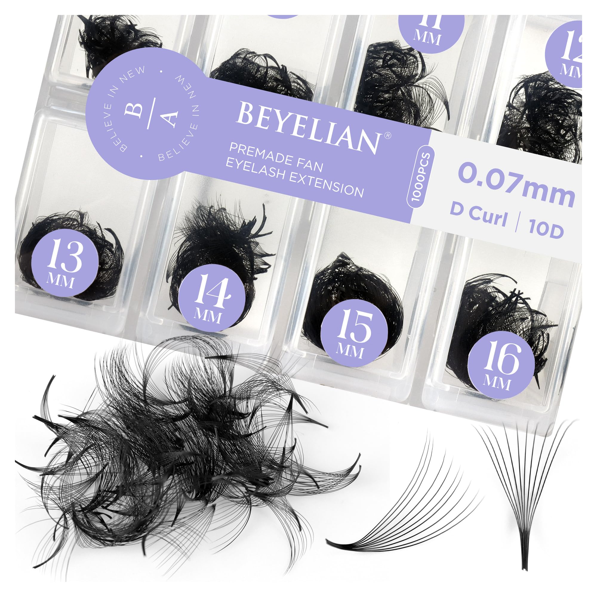Amazon.com: 1000 Fans Premade Fans Eyelash Extensions BEYELIAN 0.07mm ...
