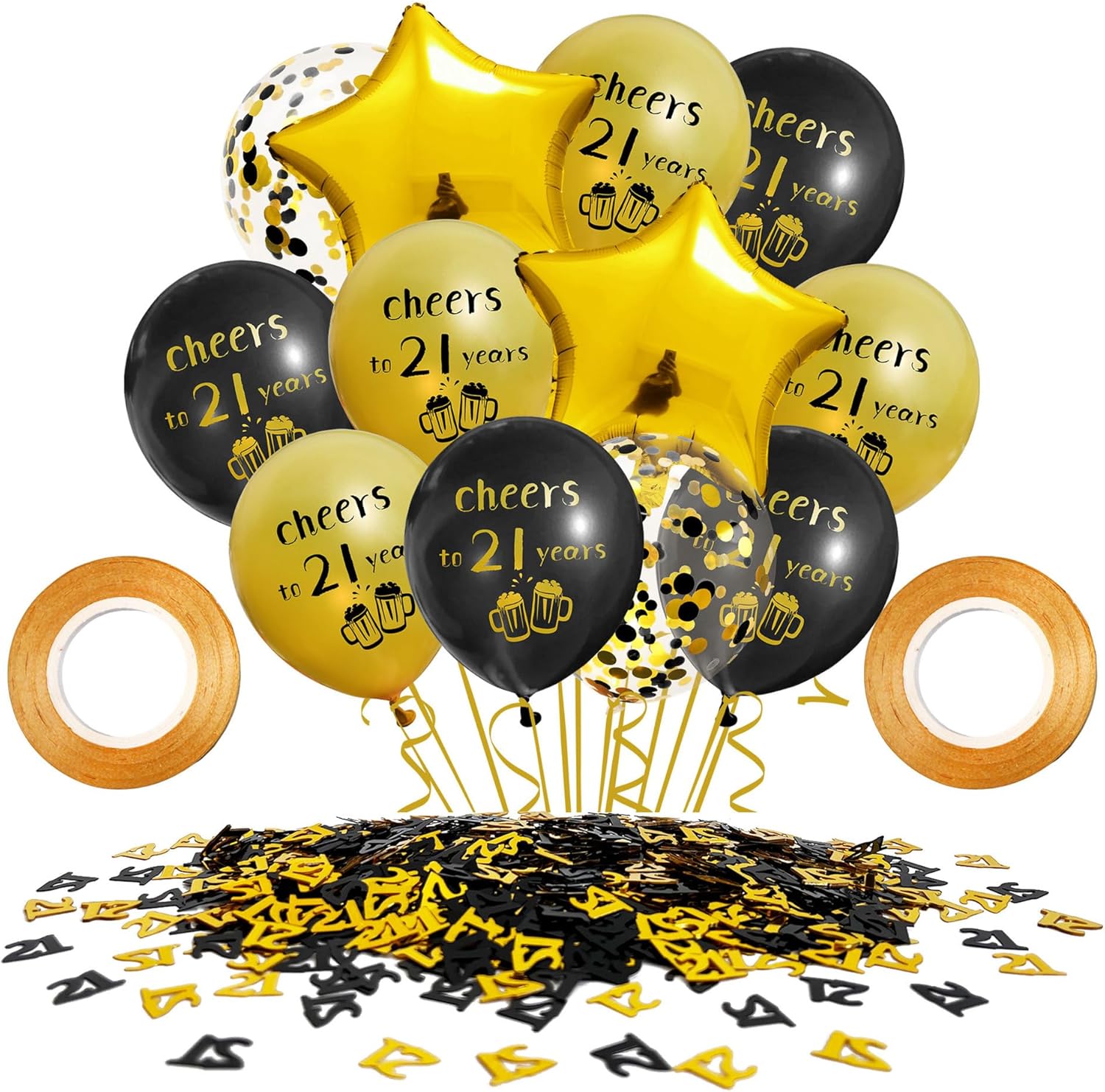Amazon.com: SHUNTAI Cheers to 21 Years Balloons Black and Gold Birthday ...