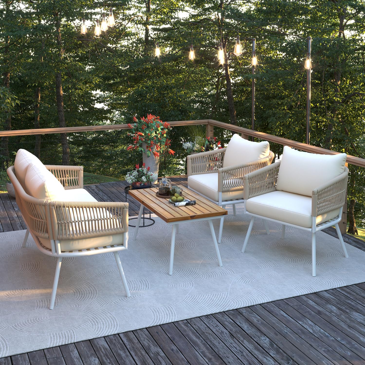 Snapklik.com : Zjjseloru Chic 4-Piece Beige Patio Furniture Set