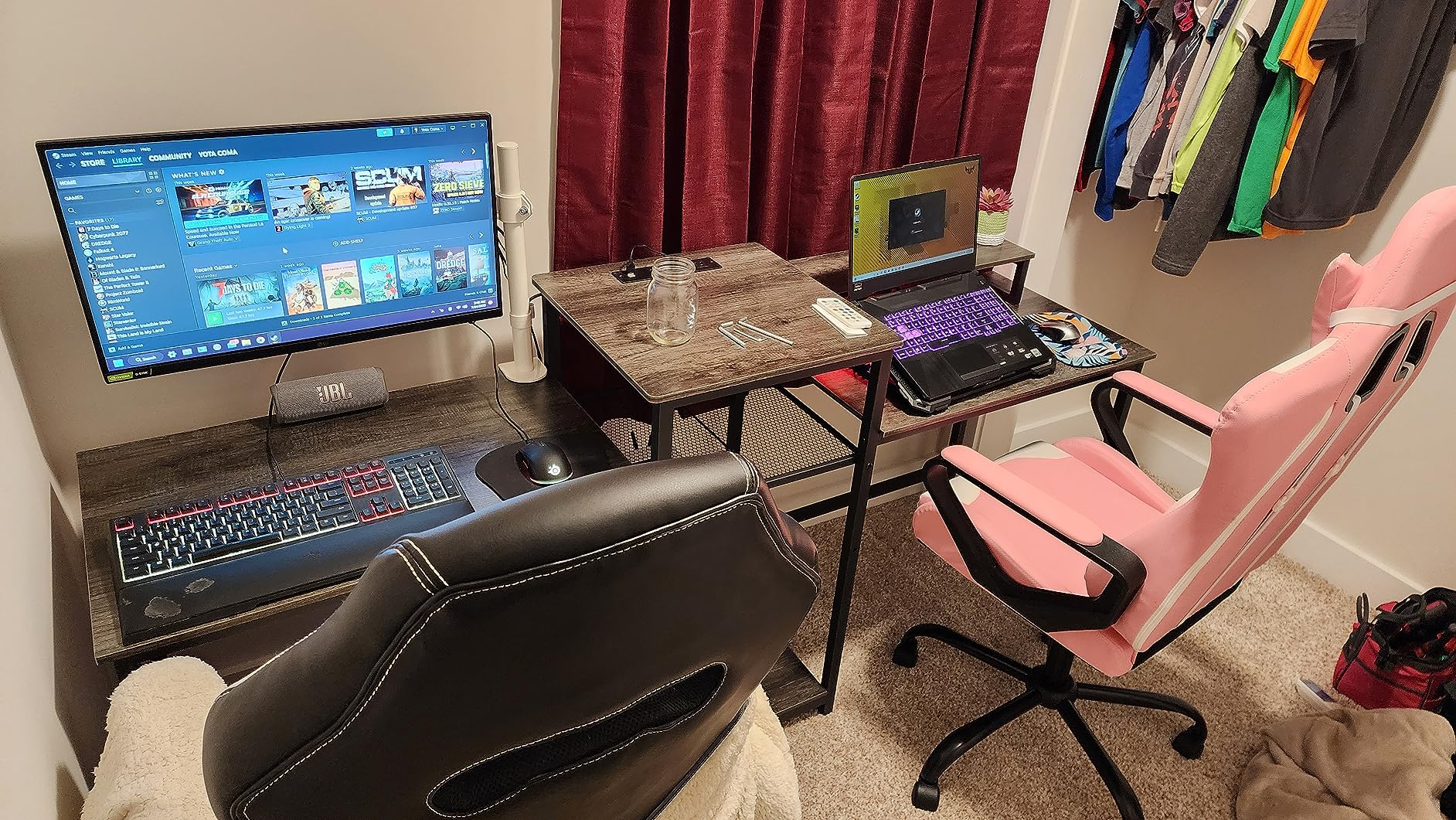 $32/mo - Finance Unikito 2 Person Computer Desk with LED Light and ...