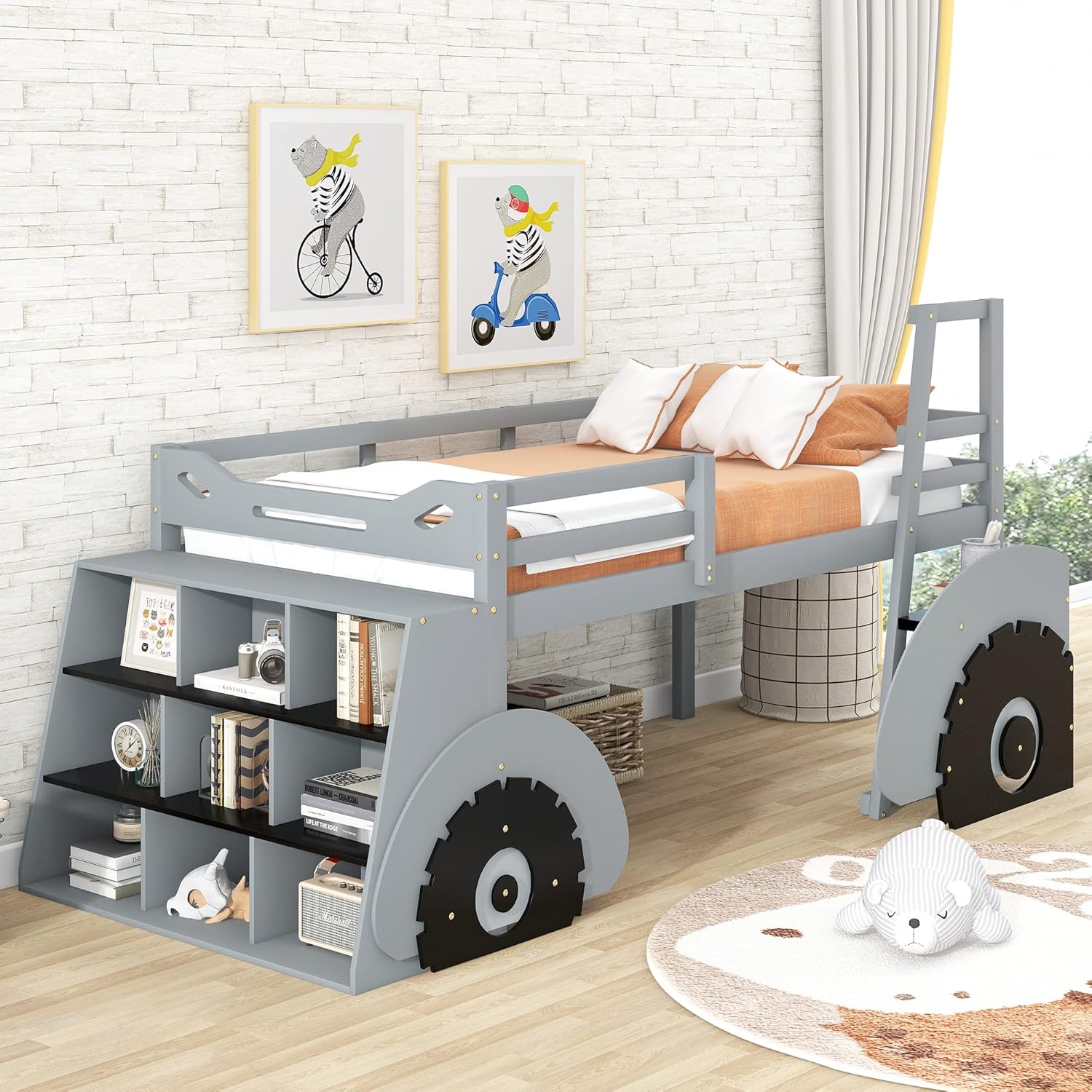 Amazon.com: MOEO Twin Size Forklift Car-Shaped Loft Bed with Storage ...