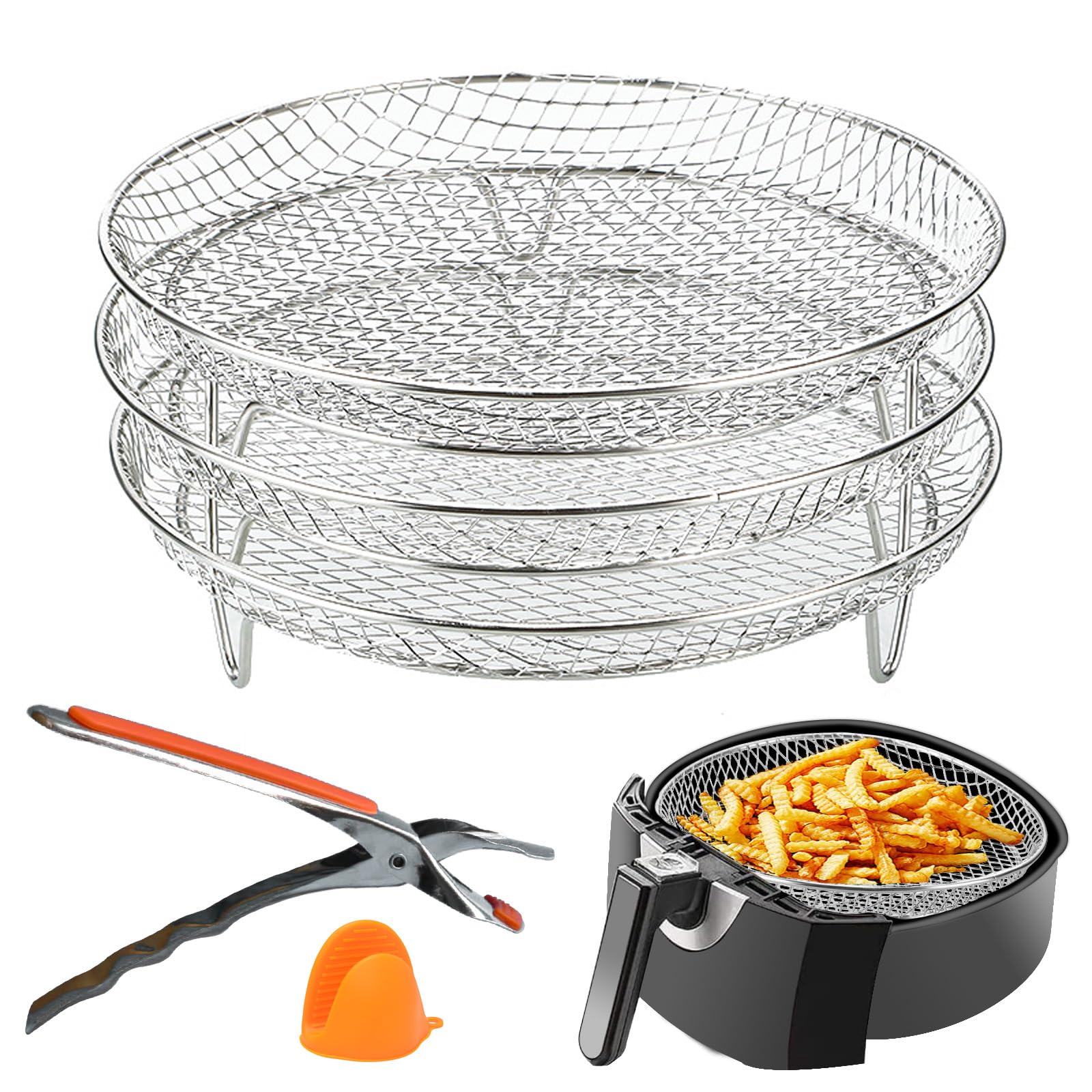 Amazon.com: Air Fryer Rack 3pcs Stackable Set, 304 Stainless Steel Mesh ...