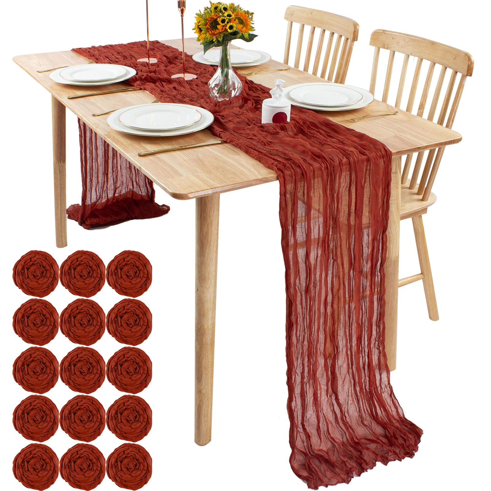 SAJOO Rust Cheesecloth Table Runner Gauze Table Runner 15 PC 10FT Boho ...