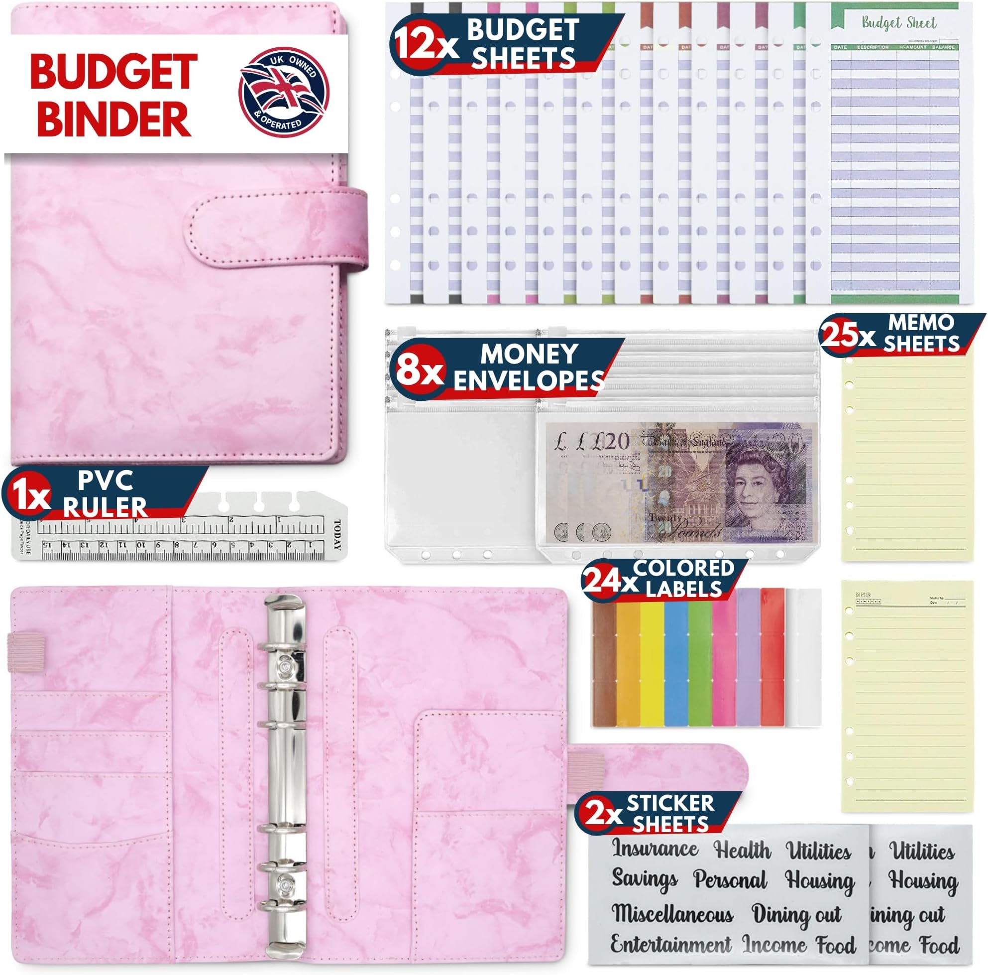 KASTLO A6 PU Leather 51pcs Budget Binder Notebook - Money Saving Wallet ...