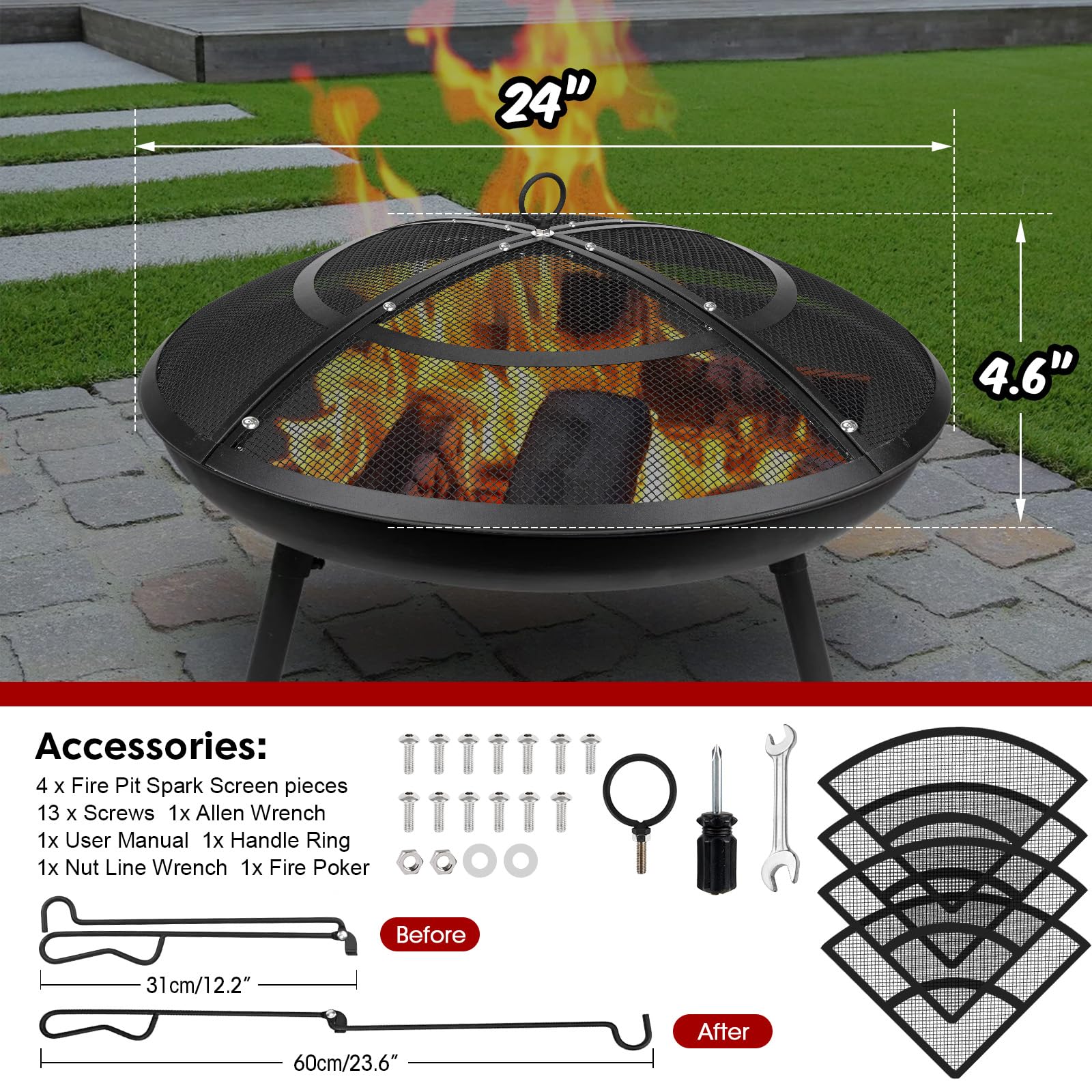 Snapklik.com : Fire Pit Spark Screen,24 Inch Fire Pit Screen Cover Outdoor