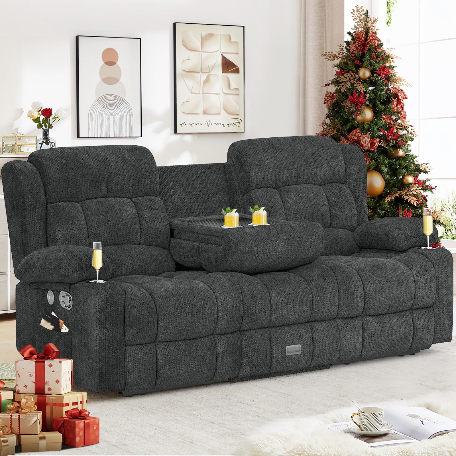 Amazon.com: Dresegmt Loveseat Recliner Sofa, Flip Middle Backrest ...