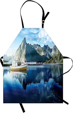 Amazon.com: Ambesonne European Apron, Sunset in Norwegian Lake by ...