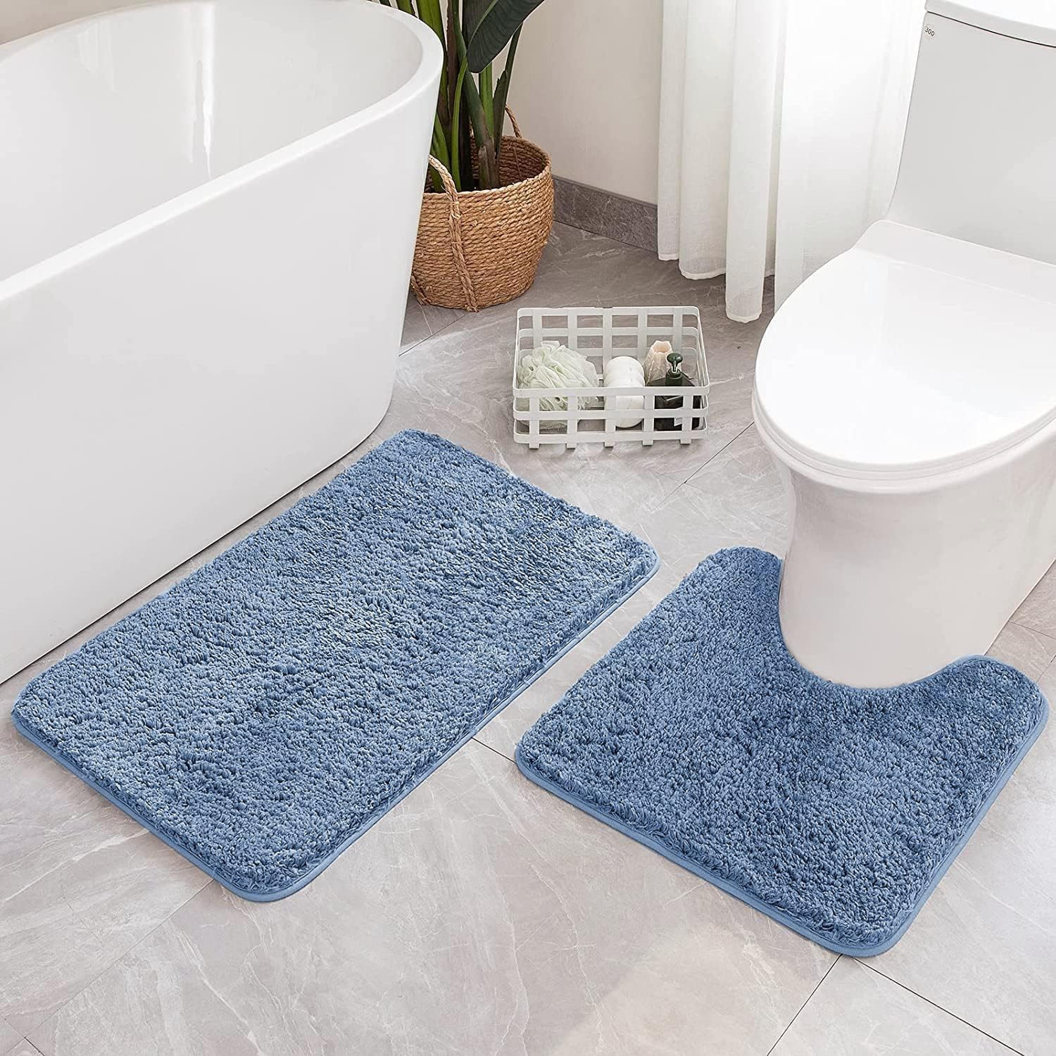 Amazon.com: MIULEE Blue Bathroom Rugs Sets 2 Piece with Non-Slip Rubber ...