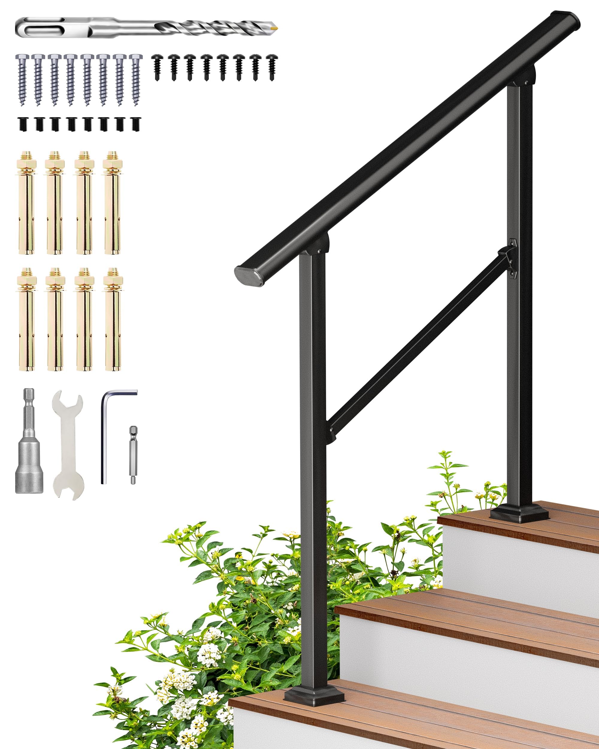 Buy Hand Rails for Outdoor Steps, 3 Step Handrail Fit 2 or 3 Steps Deck ...