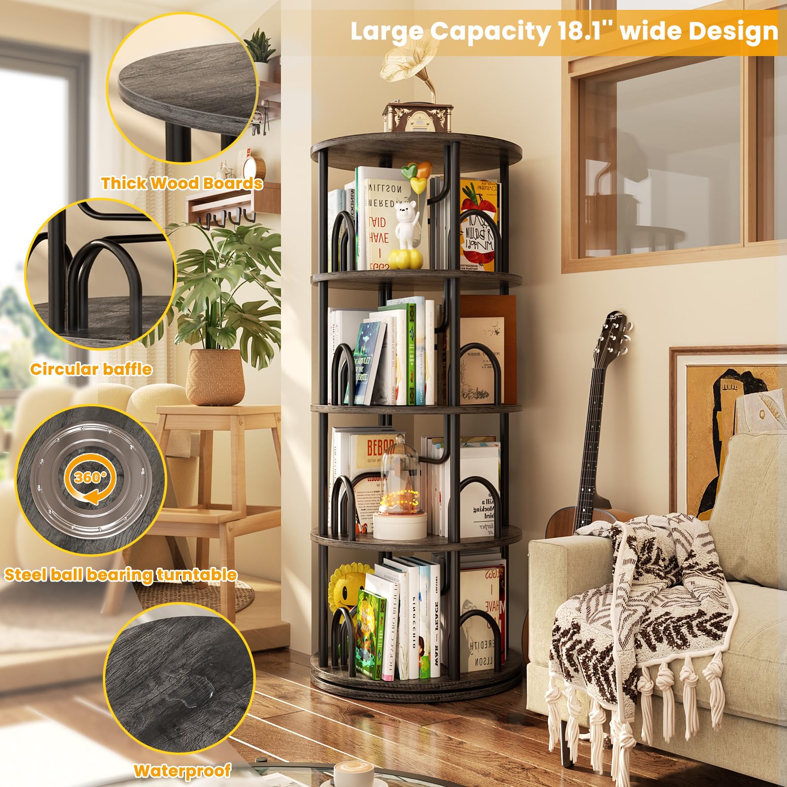 Snapklik.com : 4 Tier Rotating Bookshelf Tower, 360 Display Spinning ...